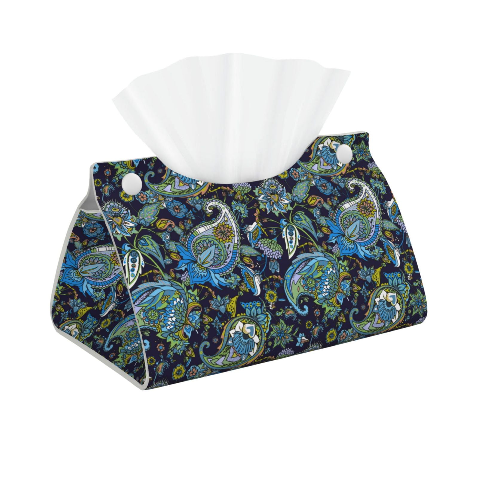 Tissue Box Cover, Paisley Pattern Blue Green Leather Rectangular Tissue ...