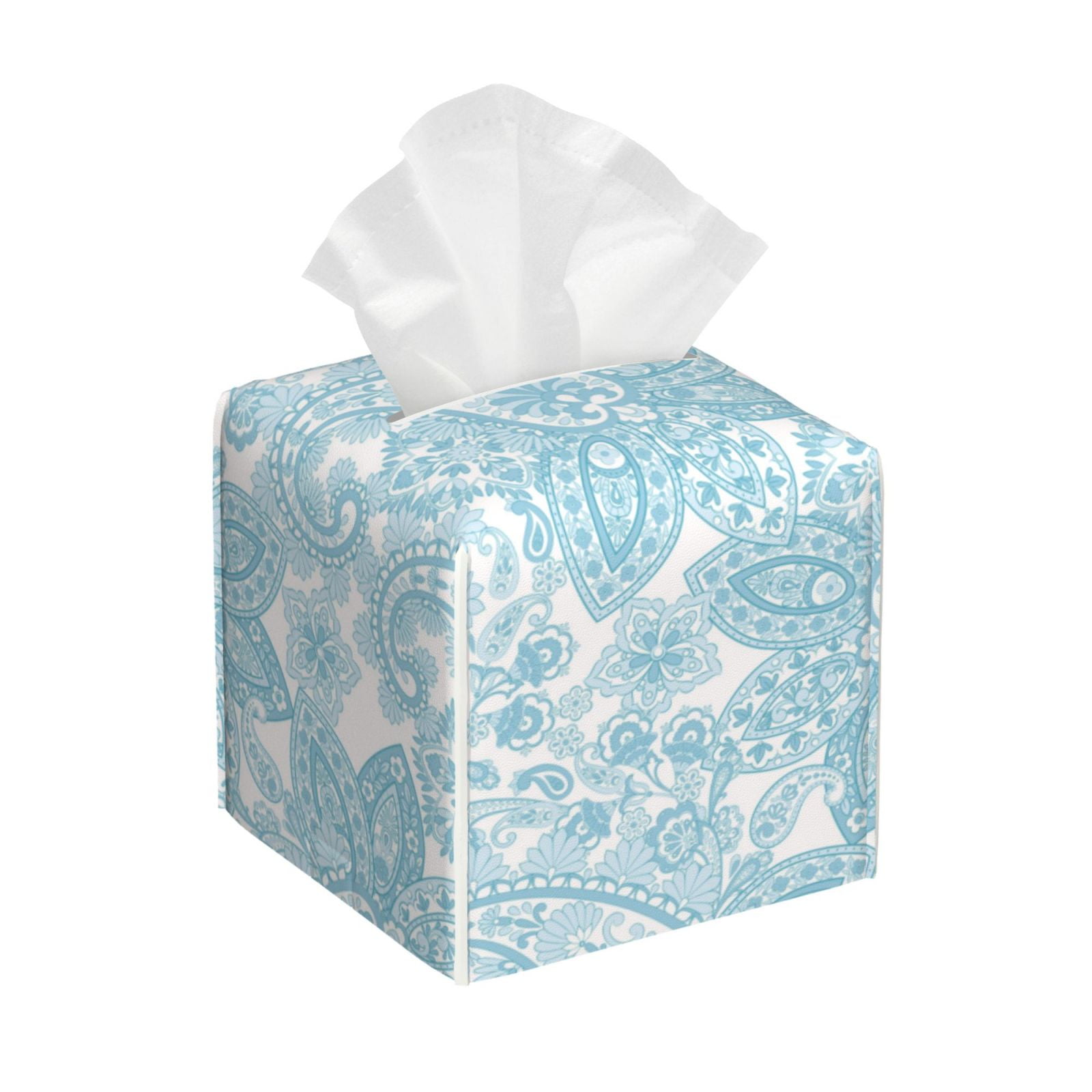 Tissue Box Cover, Paisley Print blue Leather Tissue Box Holder - Tissue ...