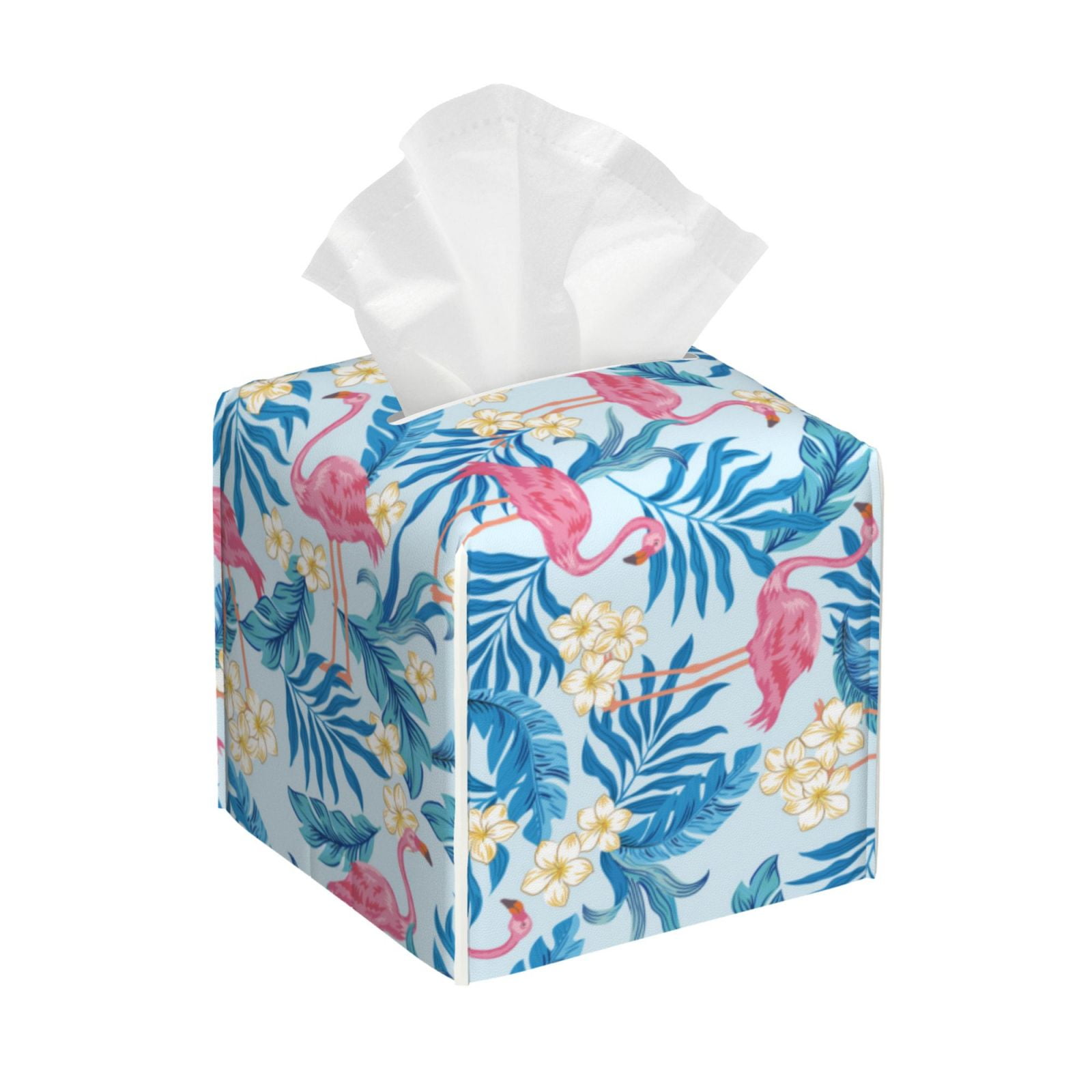 Tissue Box Cover, Palm tree flamingo flower Leather Tissue Box Holder ...