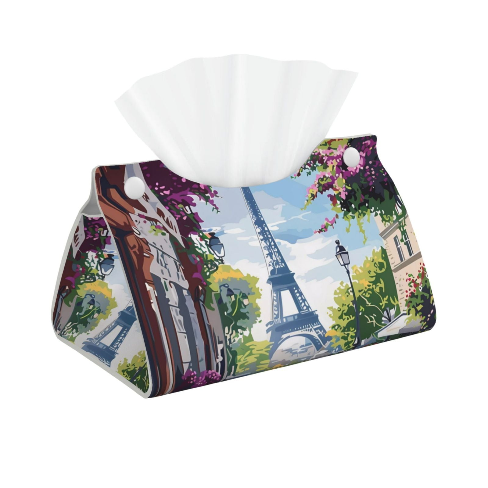 Tissue Box Cover, Parisian Cafe With Eiffel Rectangular Leather Tissue ...