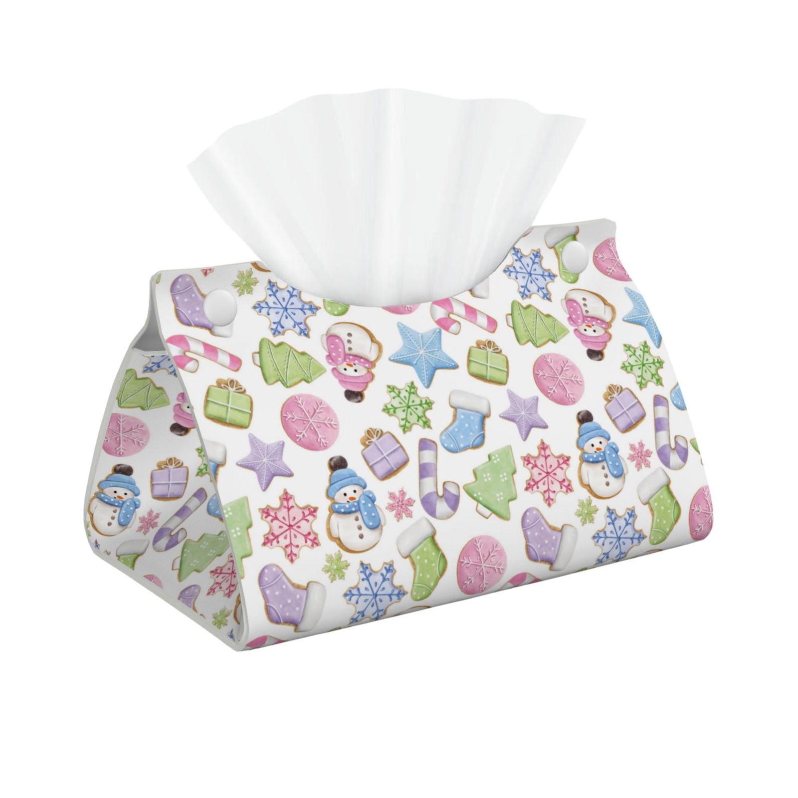 Tissue Box Cover, Pastel Christmas Cookies Rectangular Leather Tissue ...