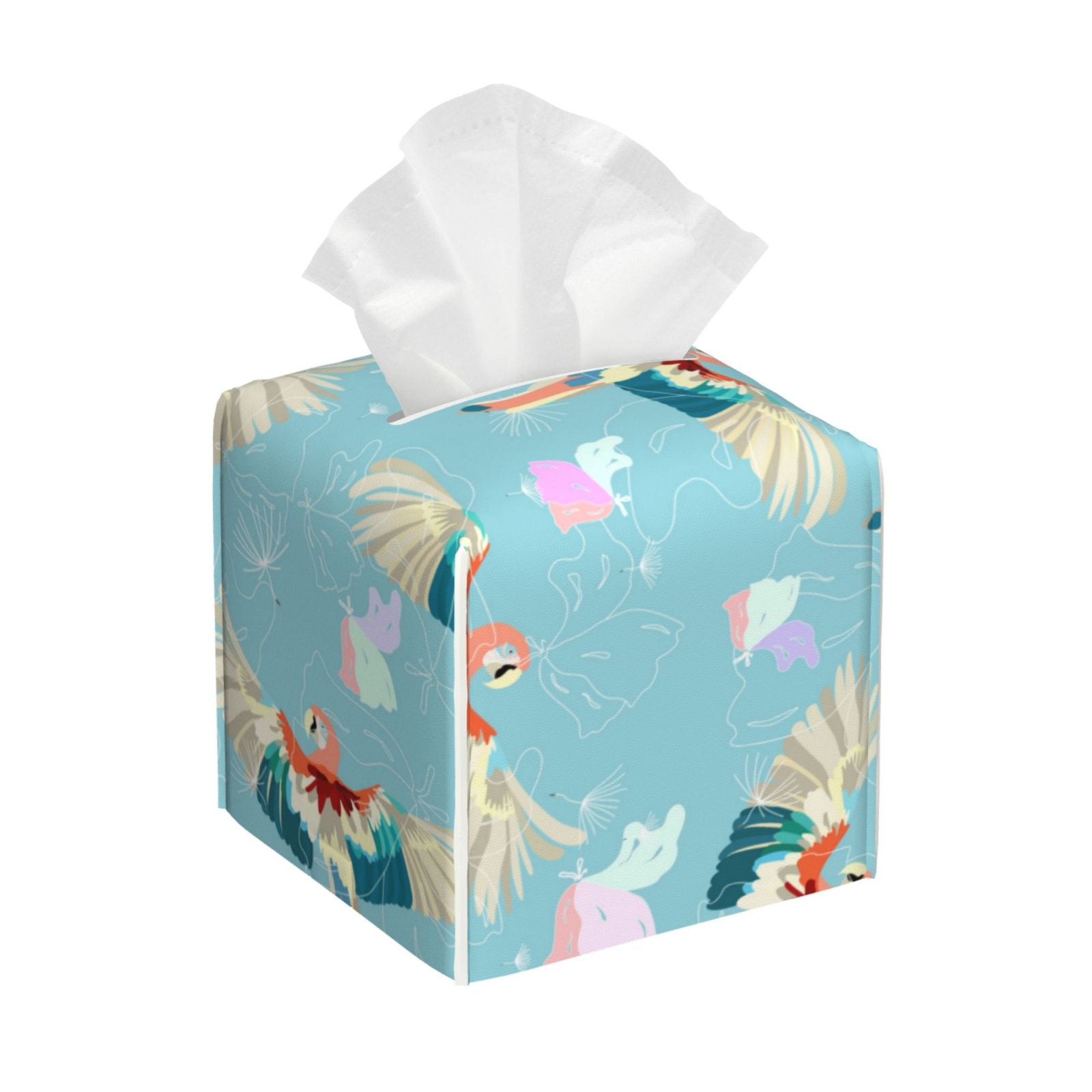 Tissue Box Cover, Pastel Painted Flying Cute Parrot Leather Tissue Box ...