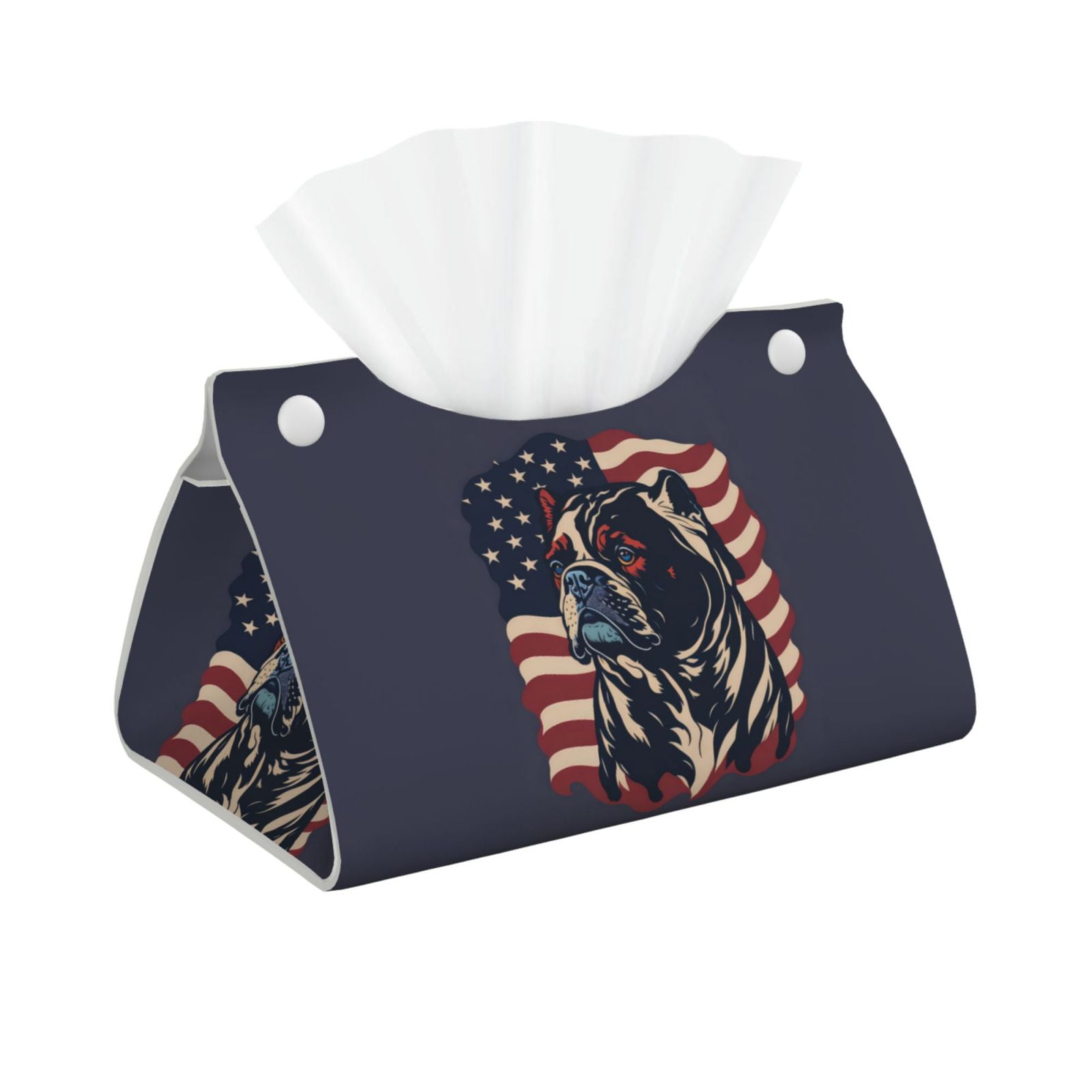 Tissue Box Cover, Patriotic Bulldog Art Rectangular Leather Tissue ...