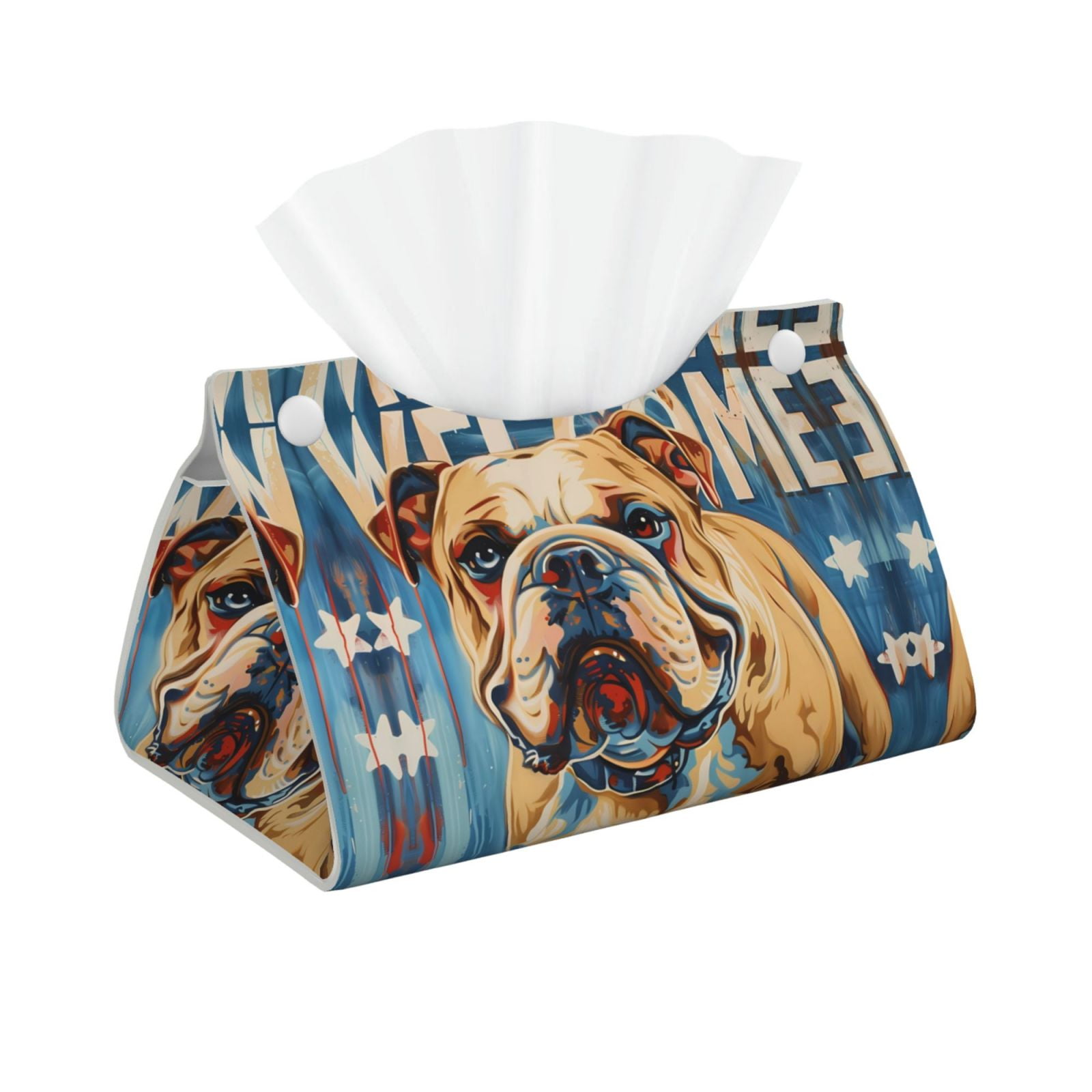 Tissue Box Cover, Patriotic Bulldog Welcome Rectangular Leather Tissue ...