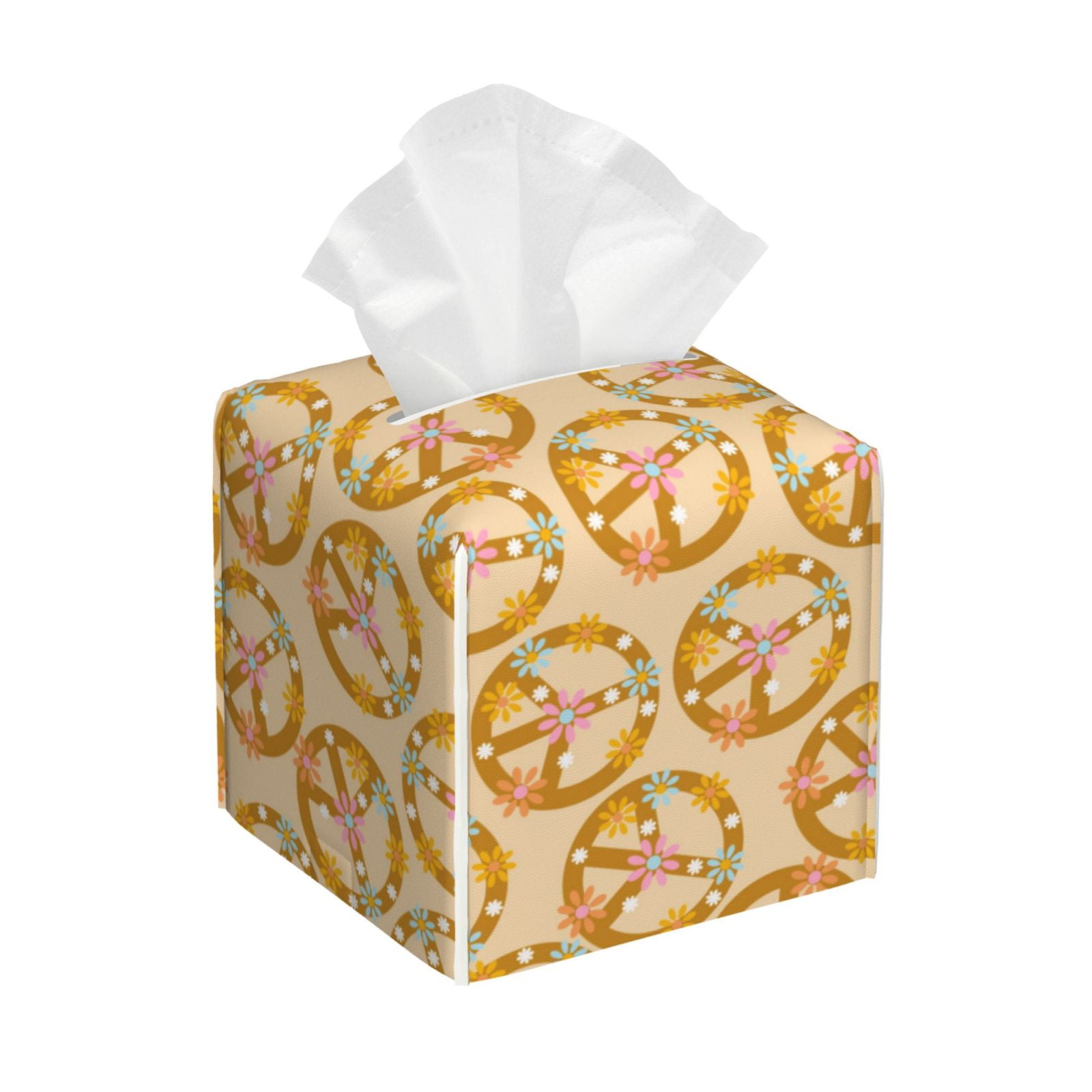Tissue Box Cover, Peace Sign flower yellow Leather Tissue Box Holder ...