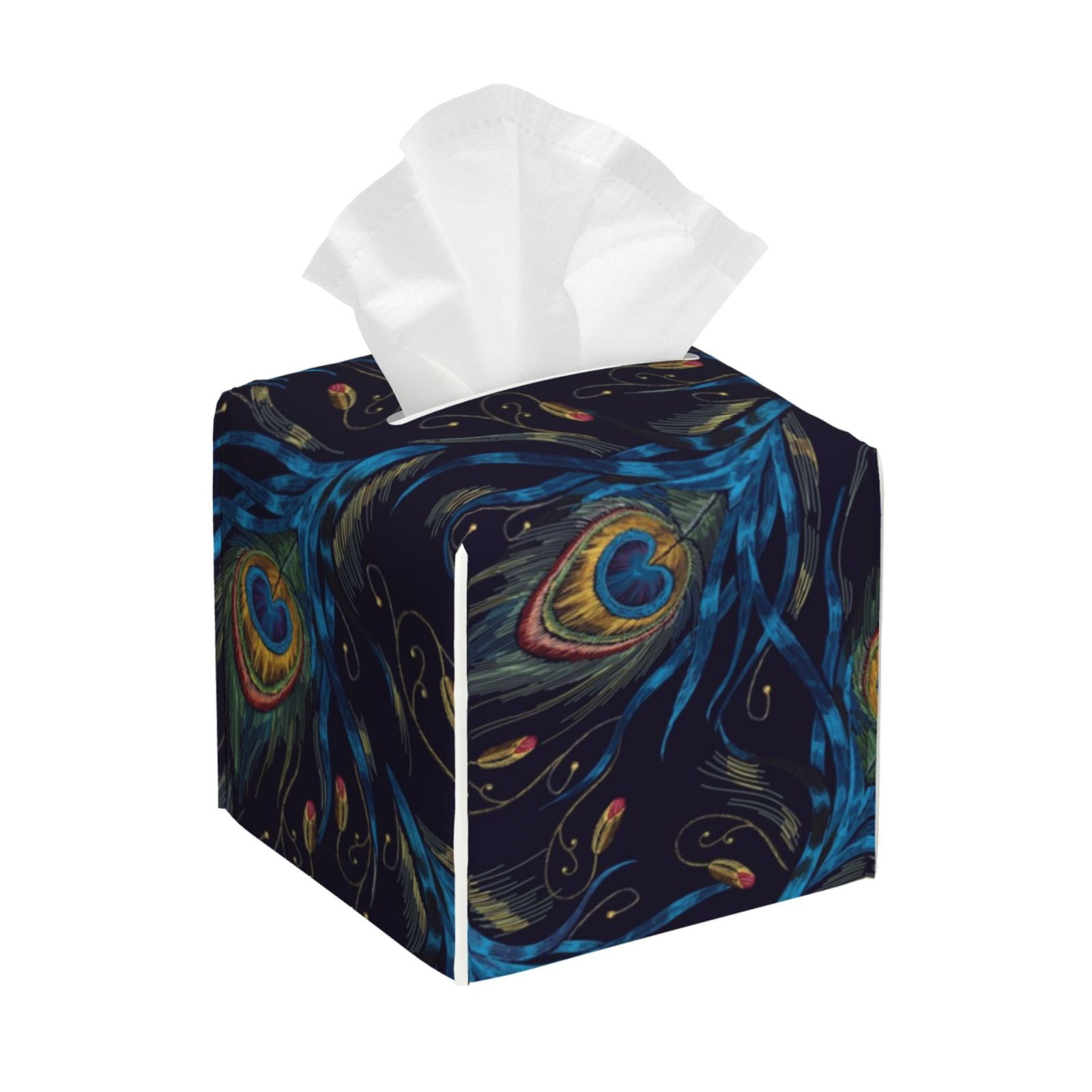 Tissue Box Cover, Peacock Feathers Leather Tissue Box Holder - Tissue ...