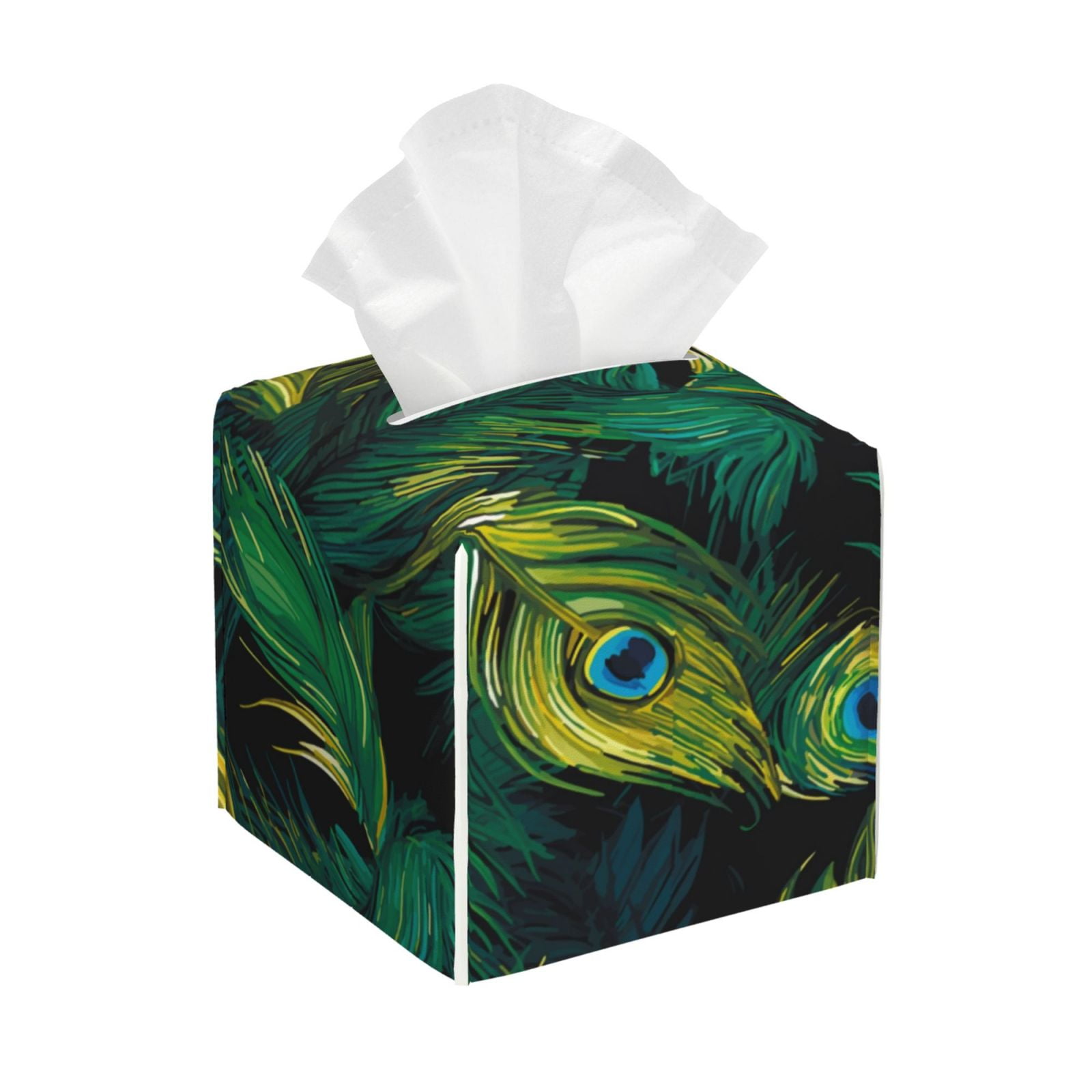 Tissue Box Cover, Peacock Feathers2 Leather Tissue Box Holder - Tissue ...