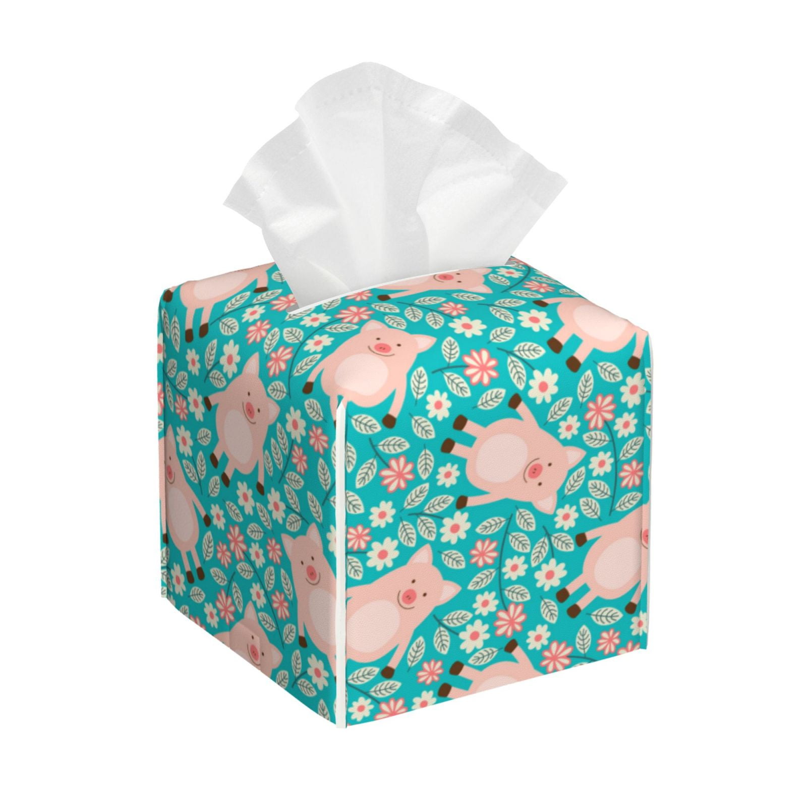 Tissue Box Cover, Pig And Flower Leather Tissue Box Holder - Tissue ...