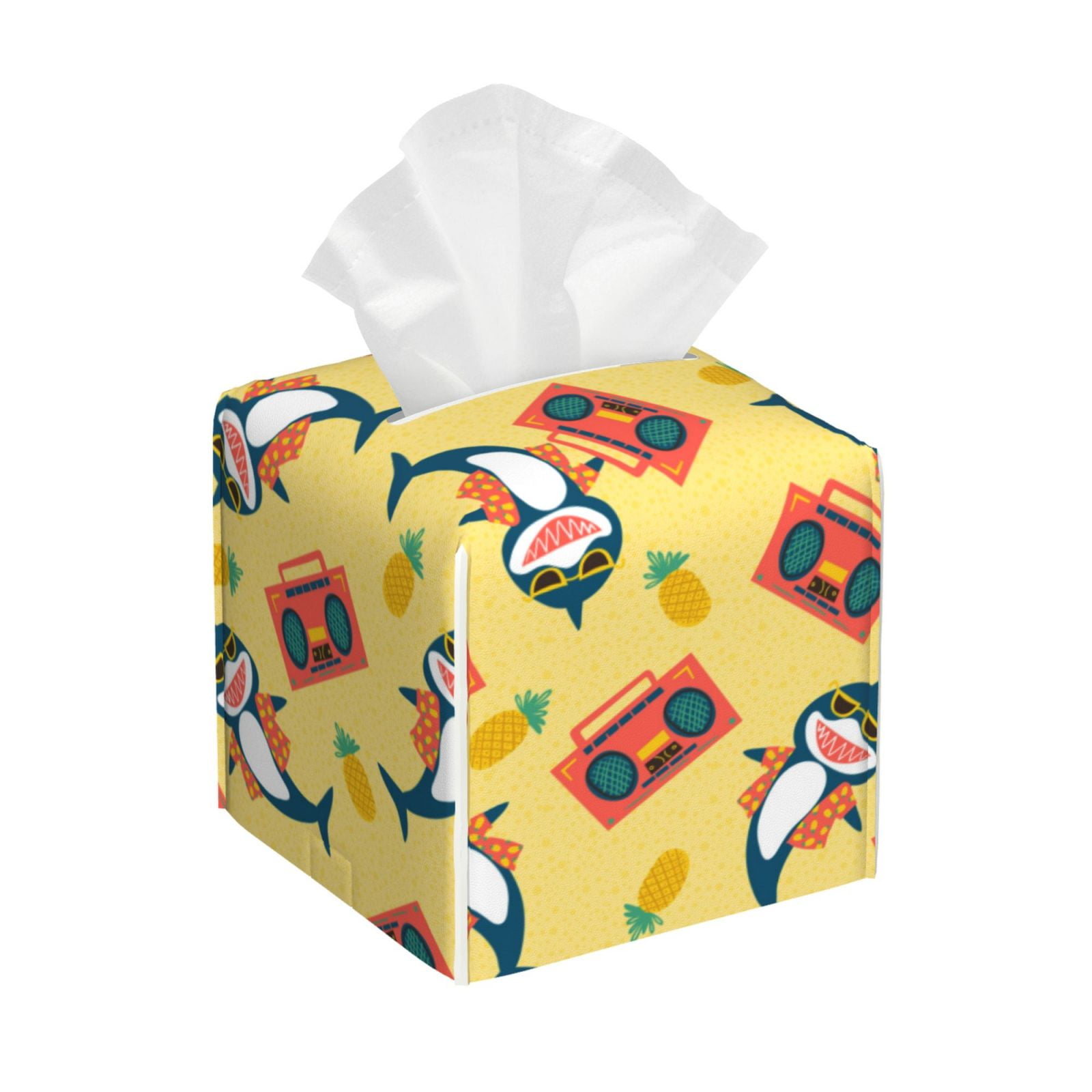 Tissue Box Cover, Pineapples Sharks In Hawaiian Leather Tissue Box ...
