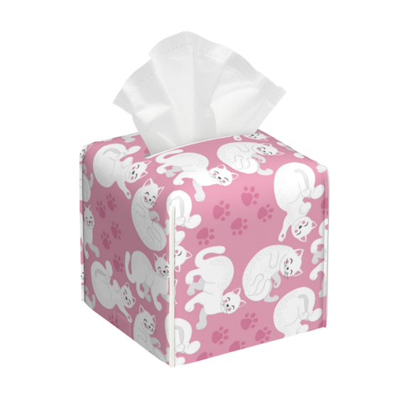 Tissue Box Cover, Pink Cartoon Cute Cat Footprints Leather Tissue Box ...