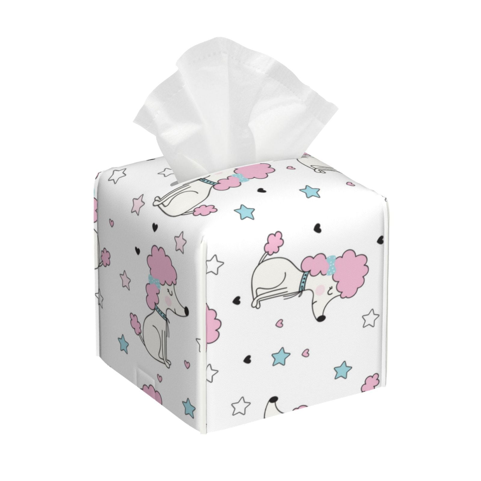 Tissue Box Cover, Pink Cute Poodle Dog Stars Leather Tissue Box Holder ...