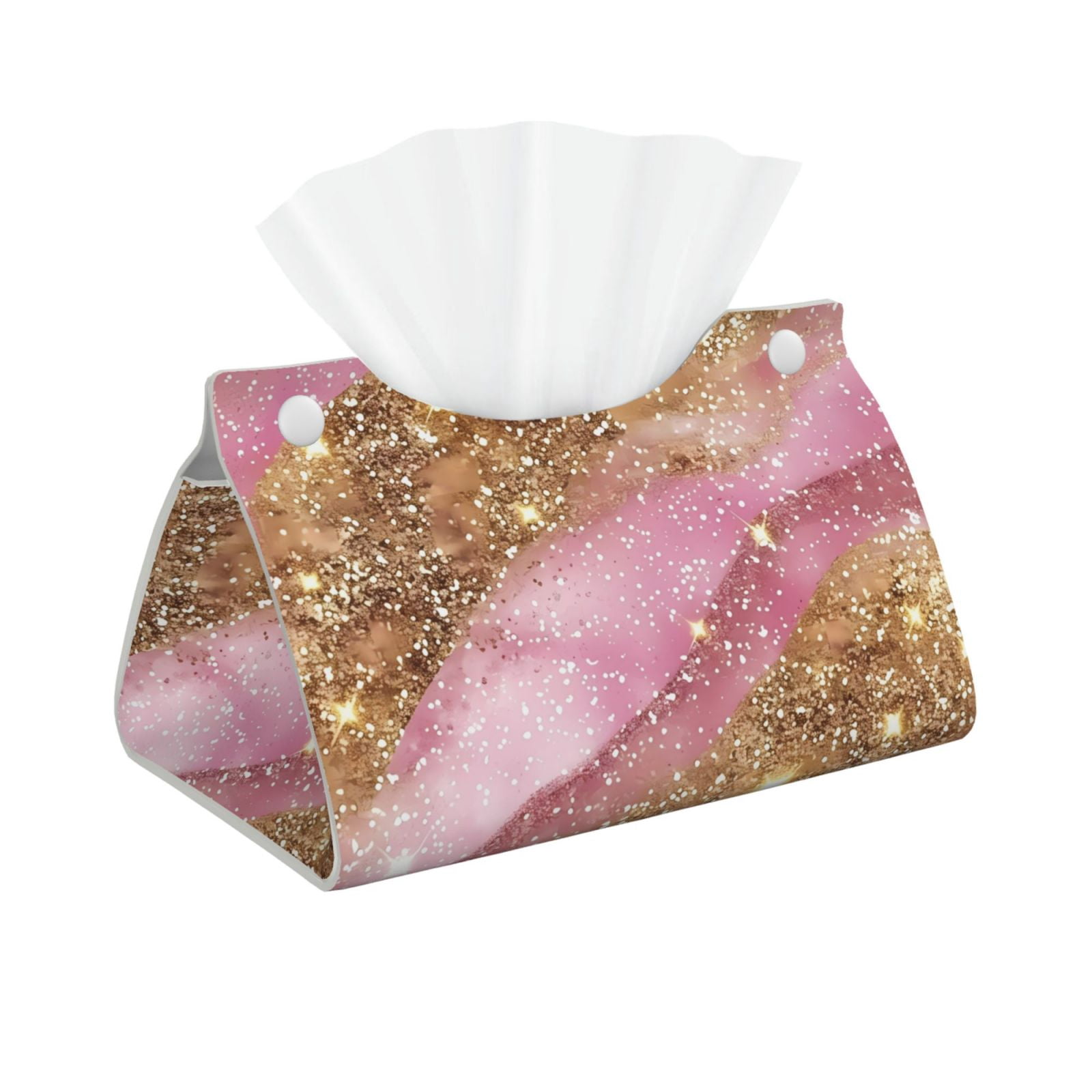 Tissue Box Cover, Pink and Gold Glam Glitter Rectangular Leather Tissue ...