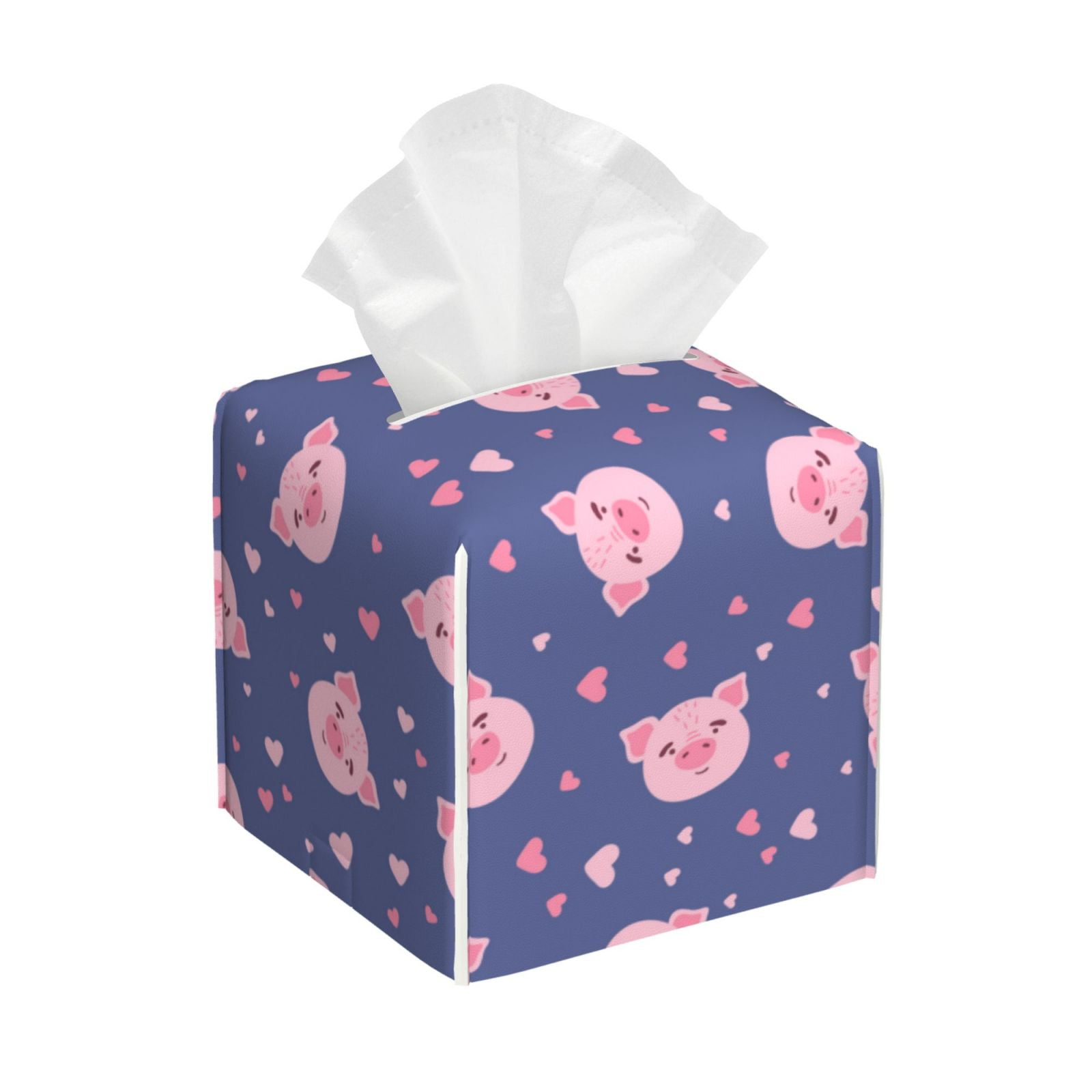 Tissue Box Cover, Pink Love Cute Pig Leather Tissue Box Holder - Tissue ...