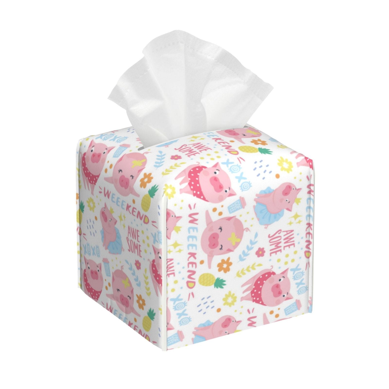 Tissue Box Cover, Pink cute pig Leather Tissue Box Holder - Tissue Case ...