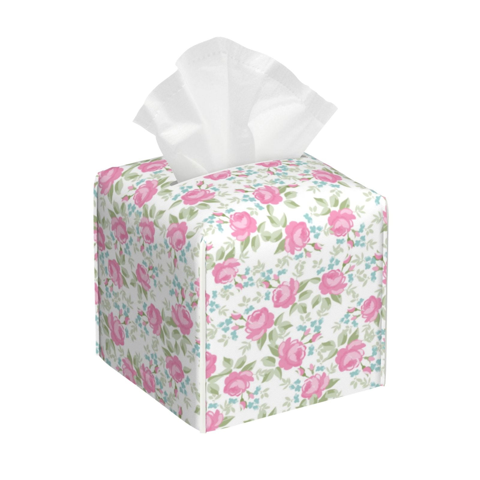 Tissue Box Cover Pink floral Tissues Boxes Holder Organizer, Leather ...