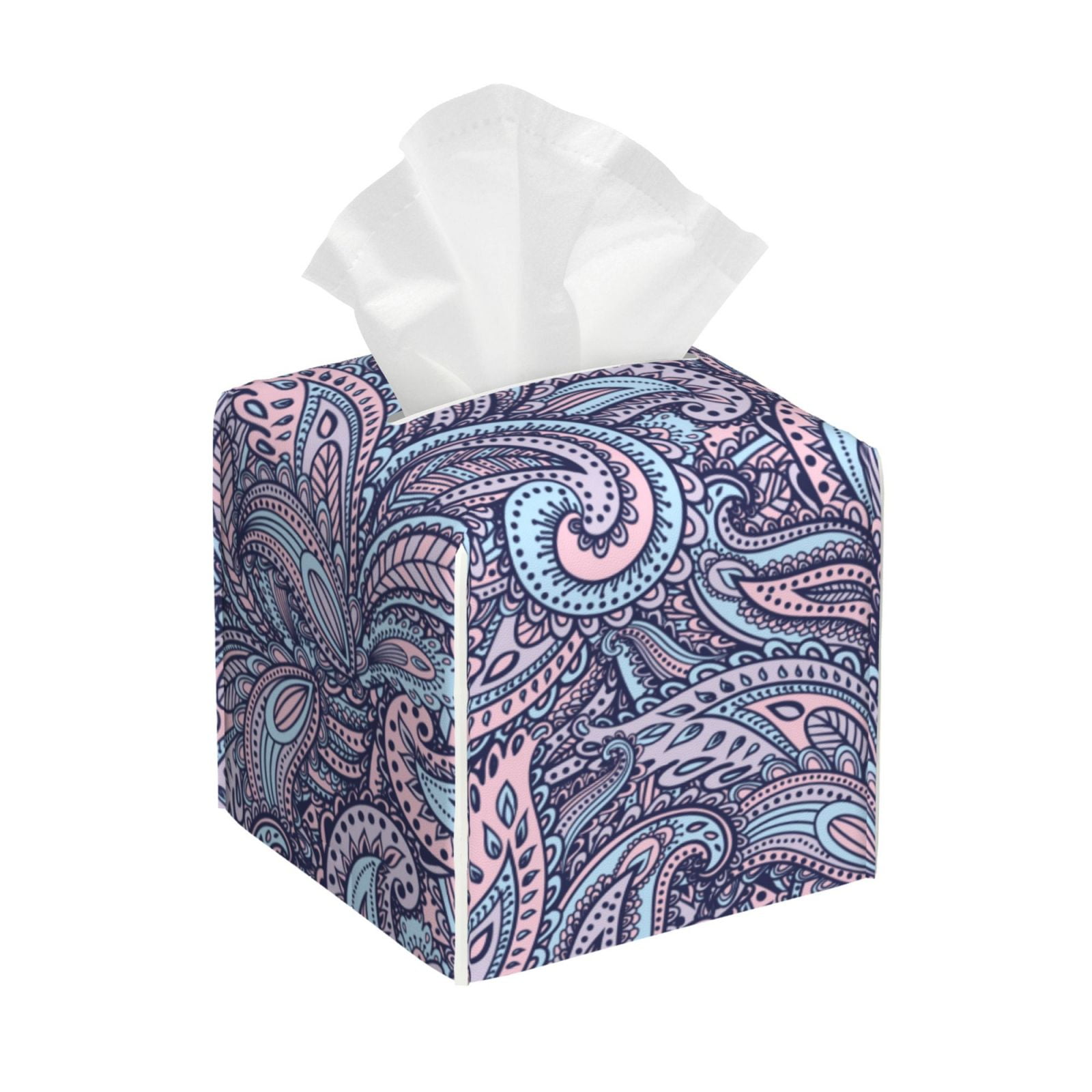 Tissue Box Cover, Plant Paisley Leather Tissue Box Holder - Tissue Case ...