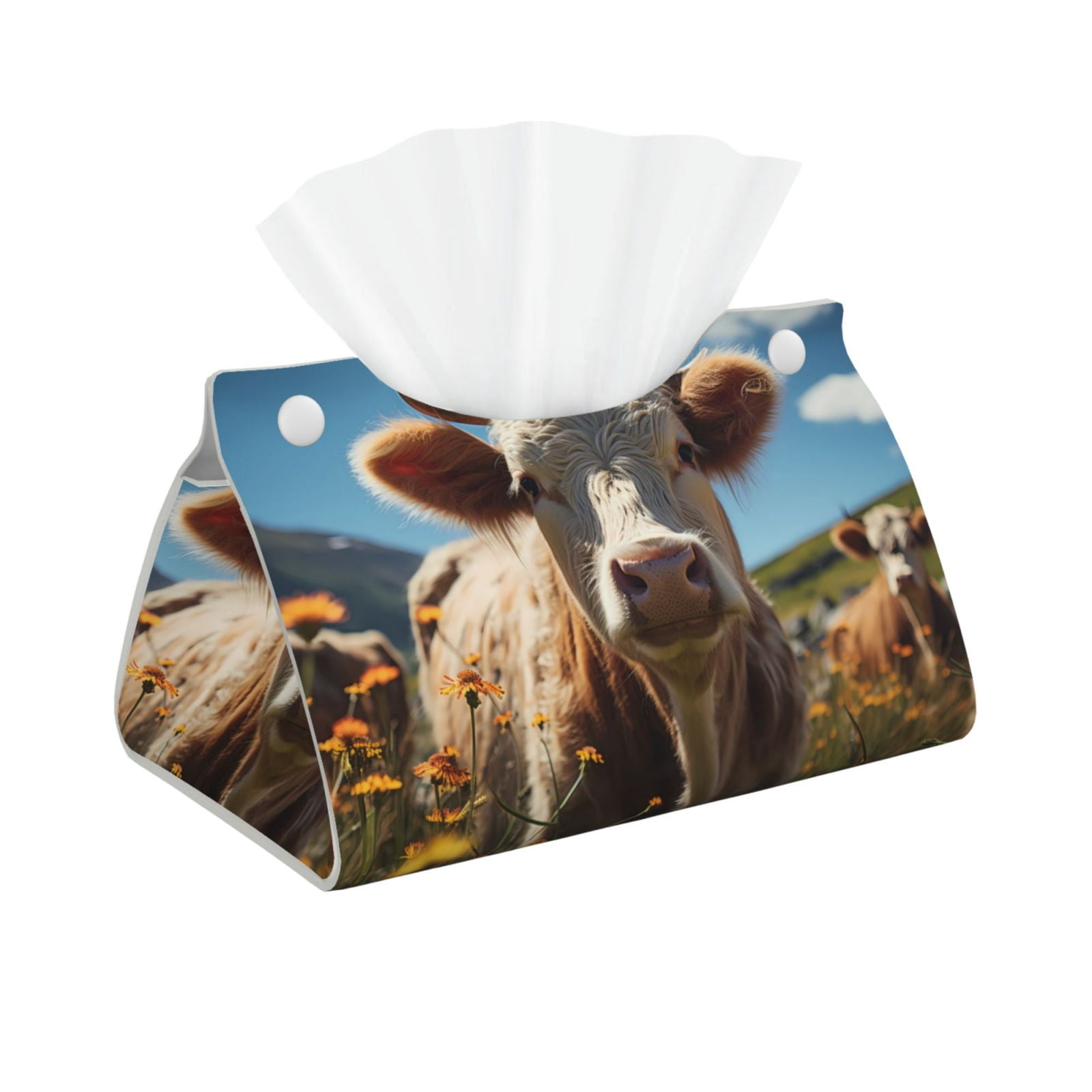 Tissue Box Cover, Prairie Flower Cow Rectangular Leather Tissue Holder ...