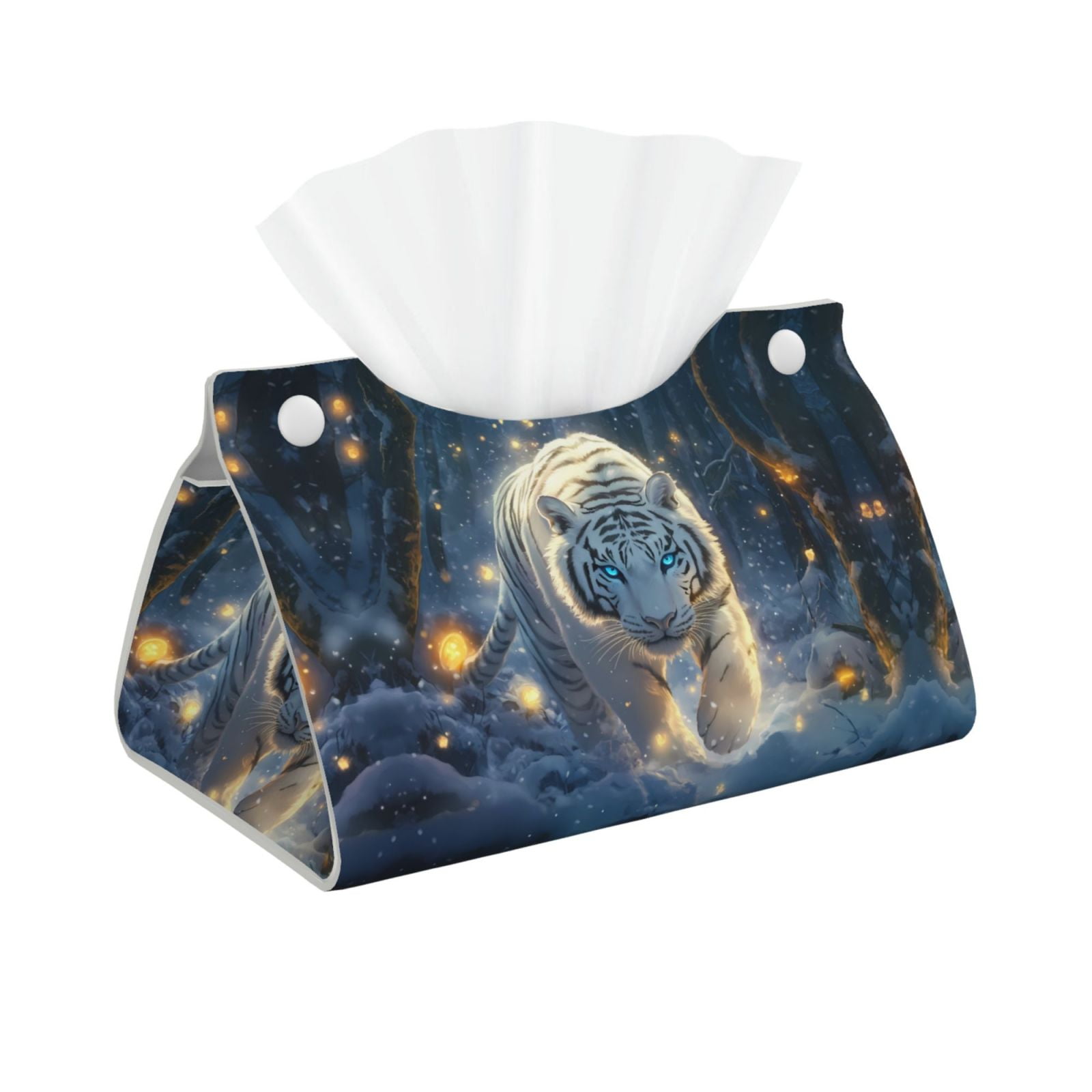 Tissue Box Cover Prowling White Tiger Snow Tissues Boxes Holder ...