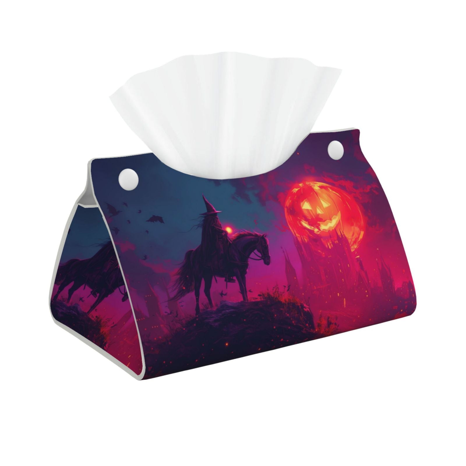 Tissue Box Cover, Pumpkin Moon Witch Knight Leather Rectangular Tissue ...