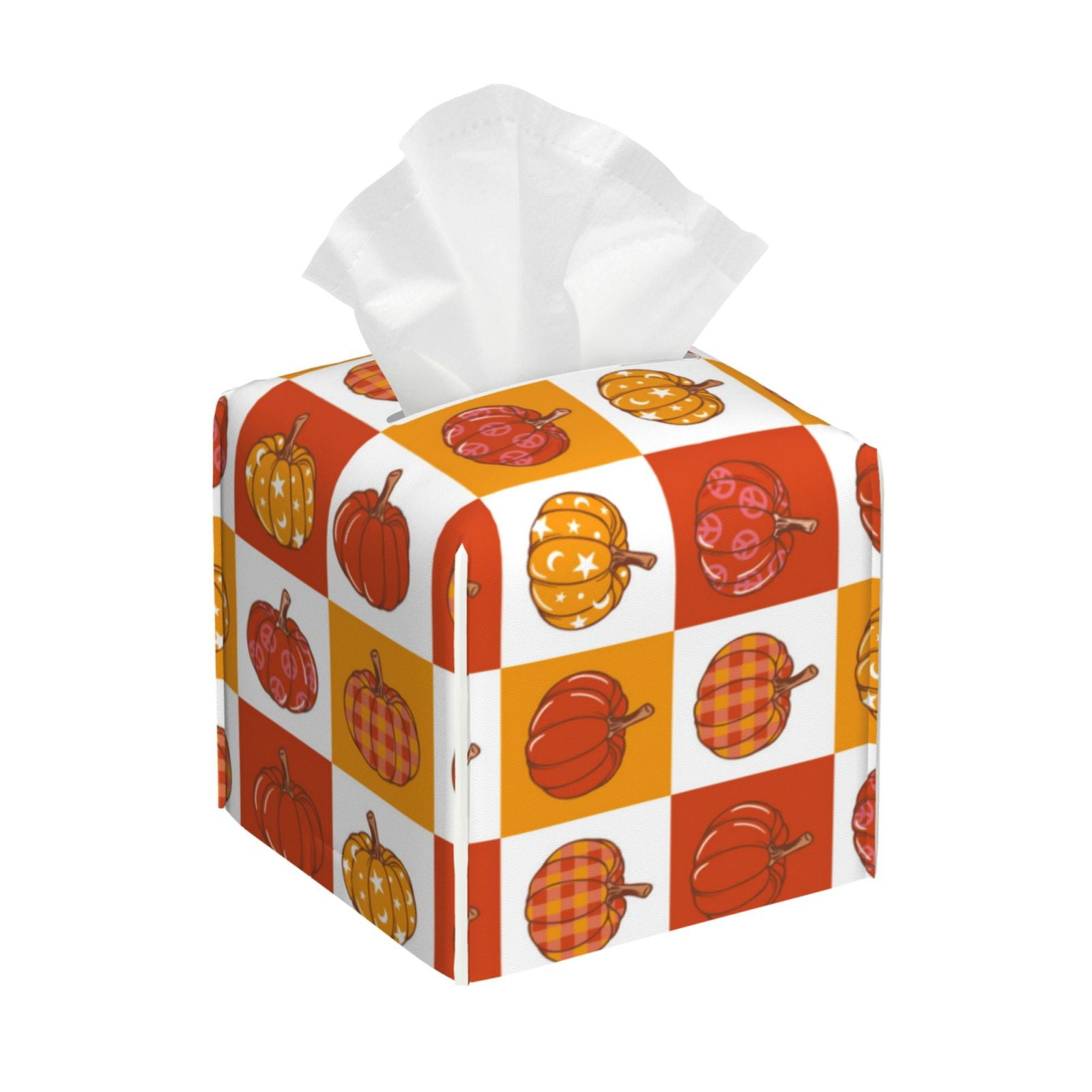 Tissue Box Cover, Pumpkin Plaid Leather Tissue Box Holder - Tissue Case ...
