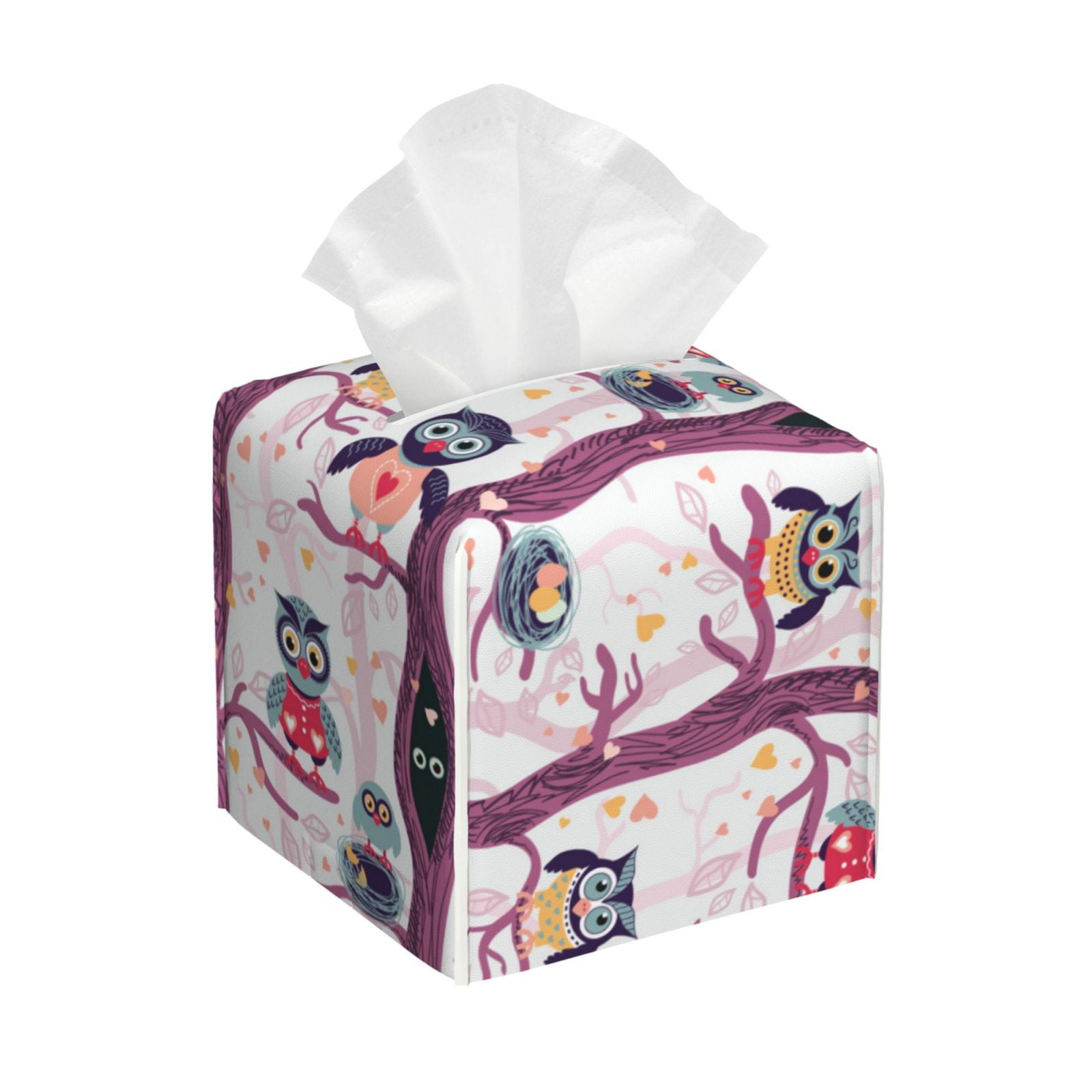 Tissue Box Cover, Purple Tree Owls Leather Tissue Box Holder - Tissue ...