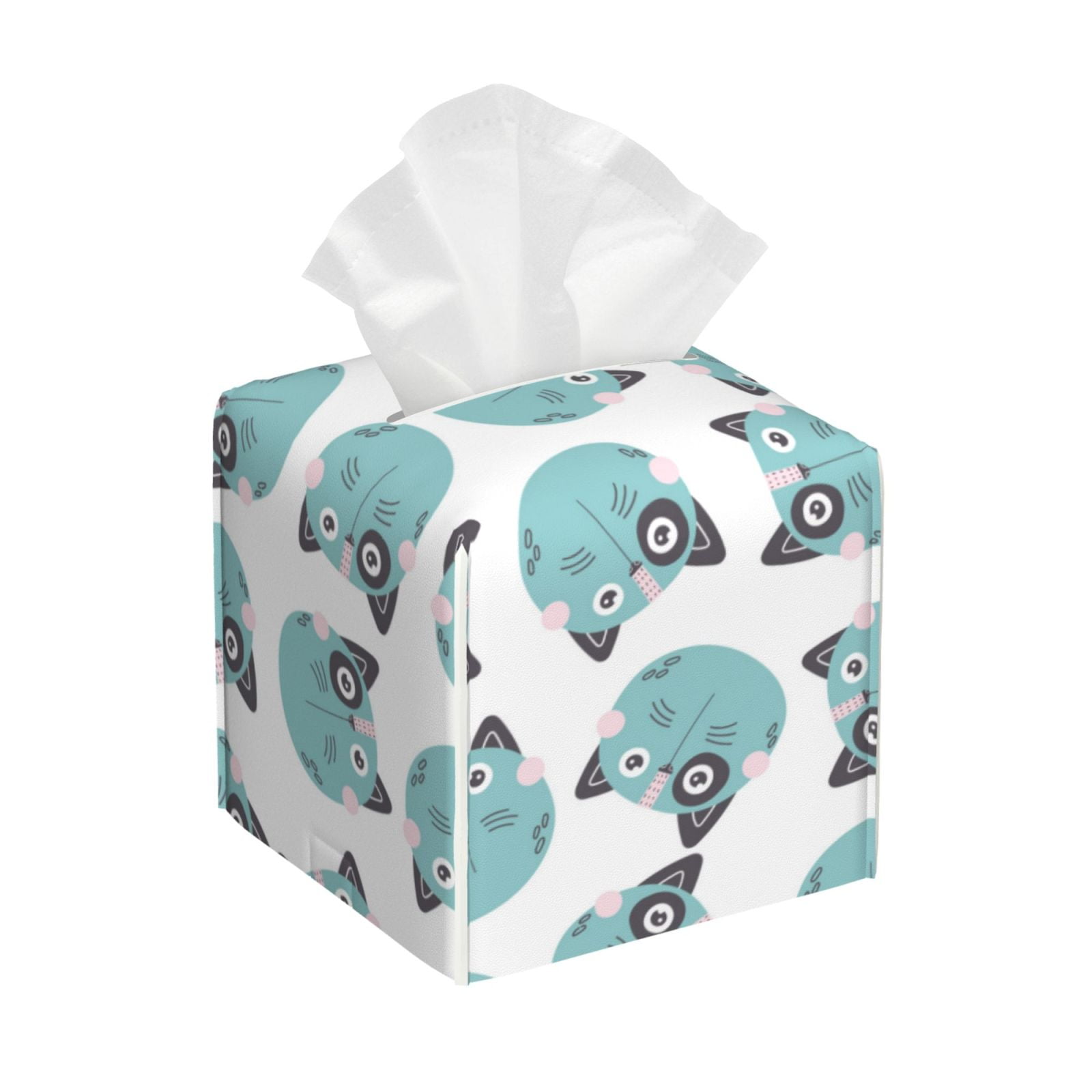 Tissue Box Cover, Quirky Cartoon Cat Face Leather Tissue Box Holder ...