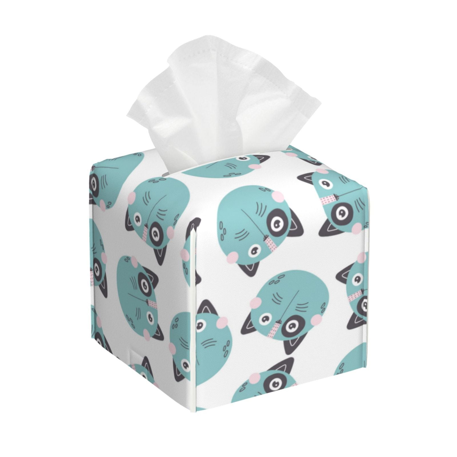 Tissue Box Cover, Quirky Cartoon Cat Face -Modern Square Leather Tissue ...
