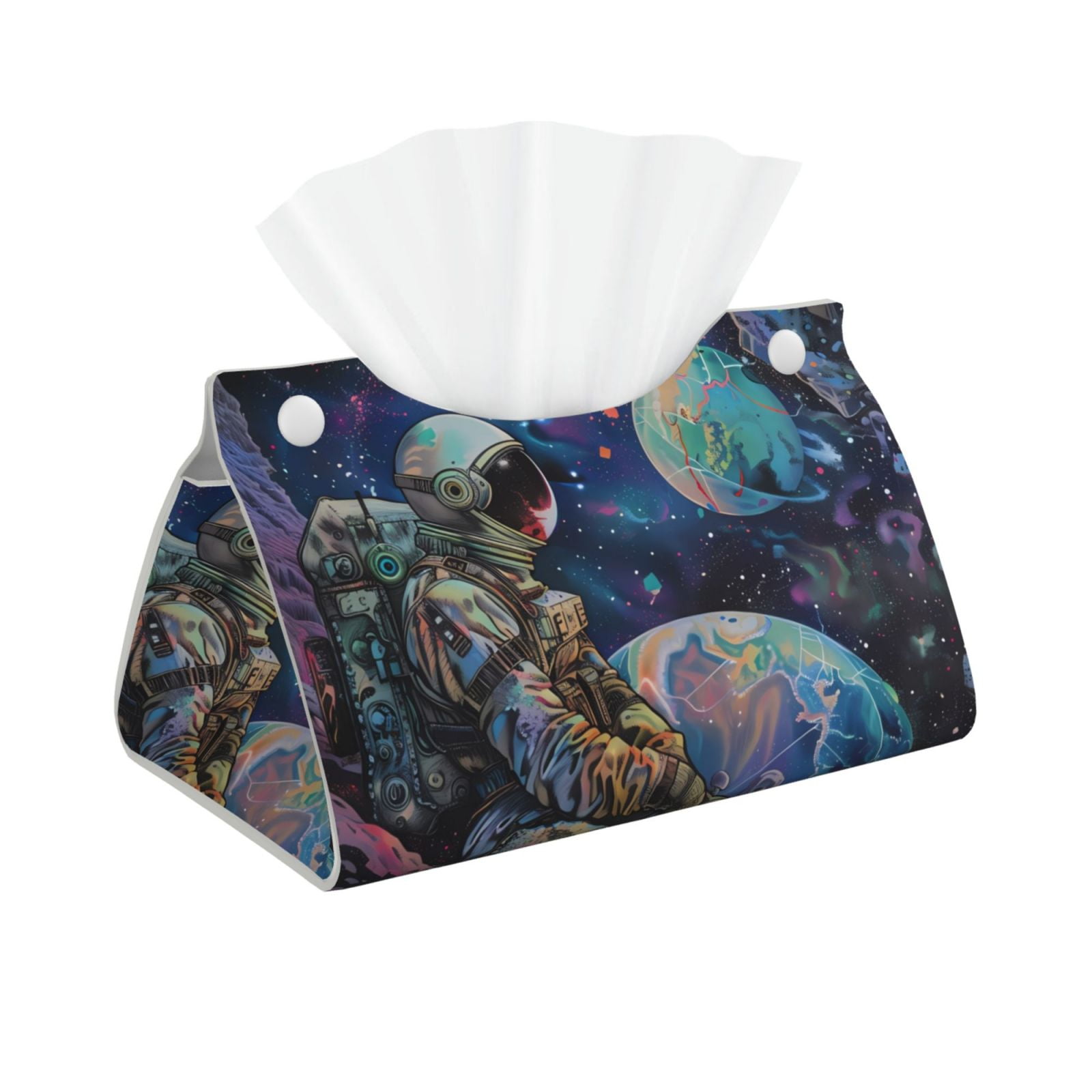 Tissue Box Cover, Rainbow Astronaut Space Landscape Rectangular Leather ...