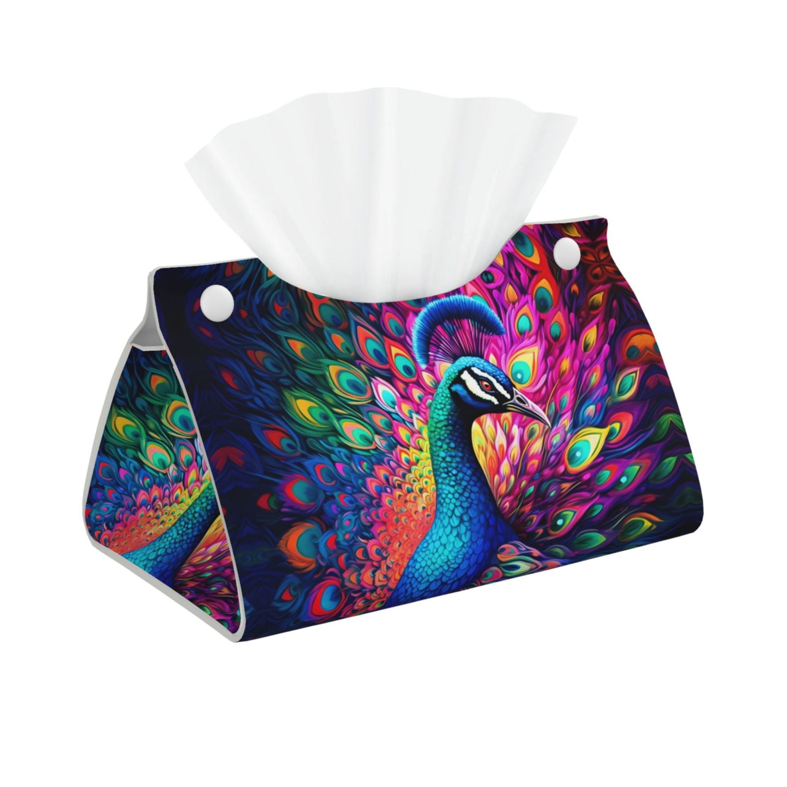 Tissue Box Cover, Rainbow Colorful Peacock Rectangular Leather Tissue ...