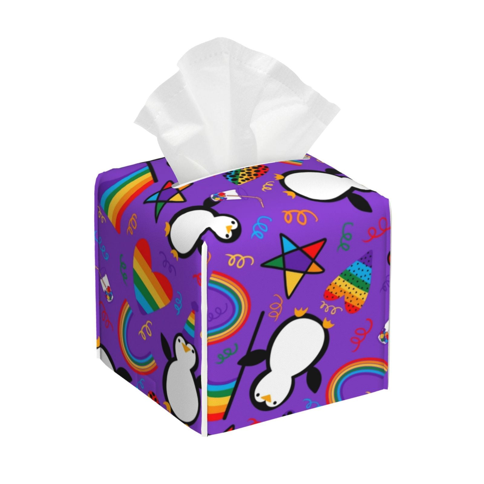 Tissue Box Cover, Rainbow Lgbt Penguin Leather Tissue Box Holder ...
