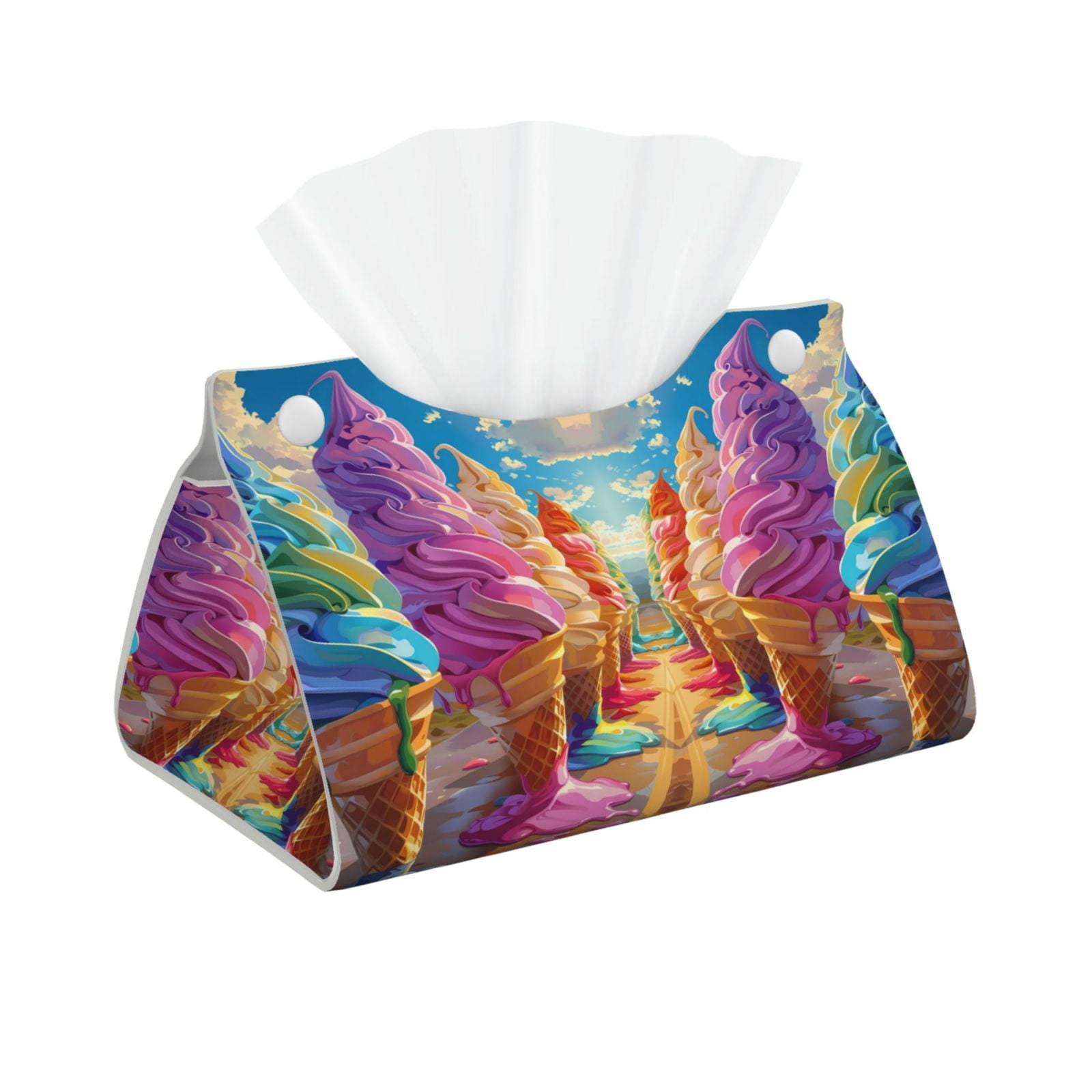 Tissue Box Cover, Rainbow Melting Ice Cream Rectangular Leather Tissue ...