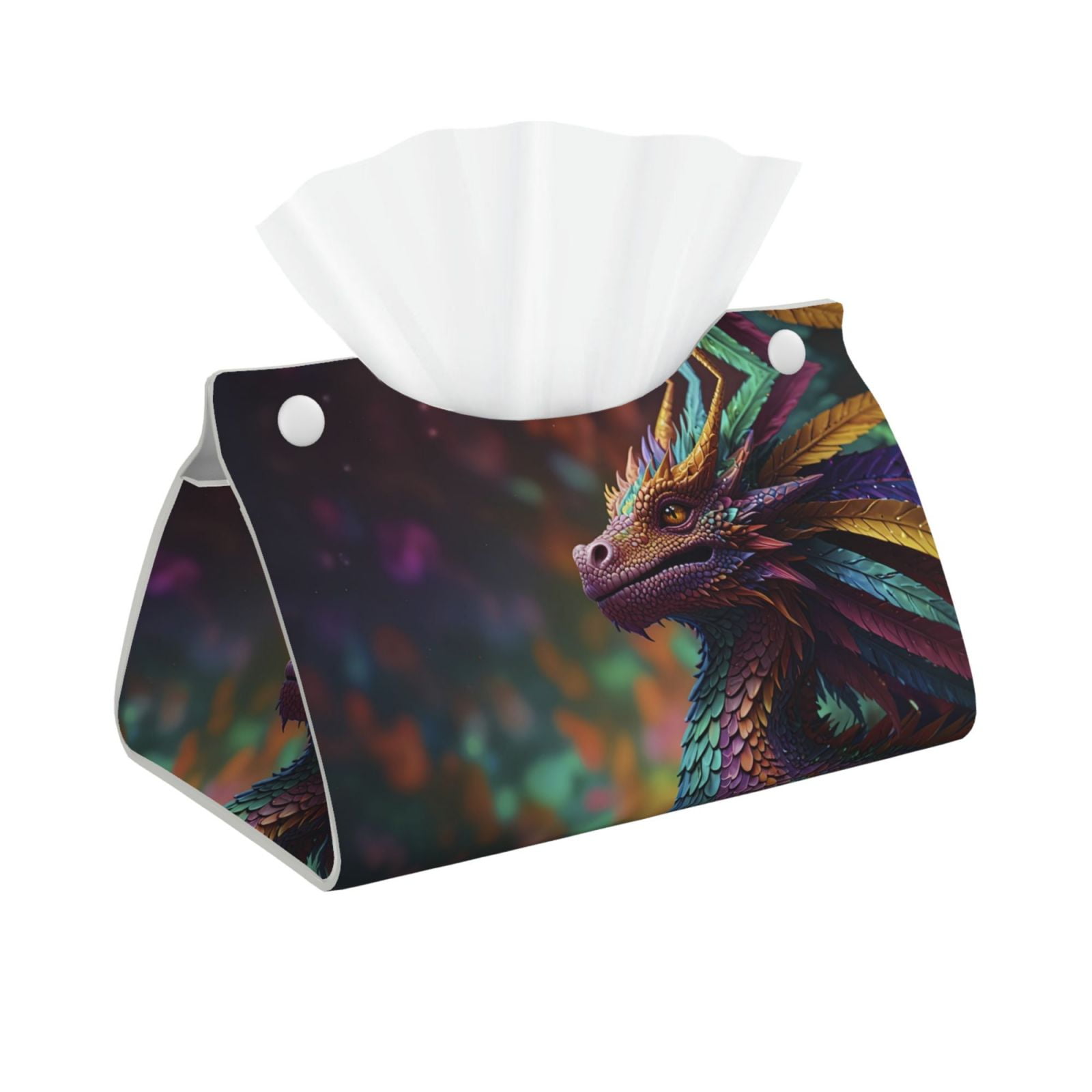 Tissue Box Cover, Rainbow Scales Fantasy Dragon Rectangular Leather ...