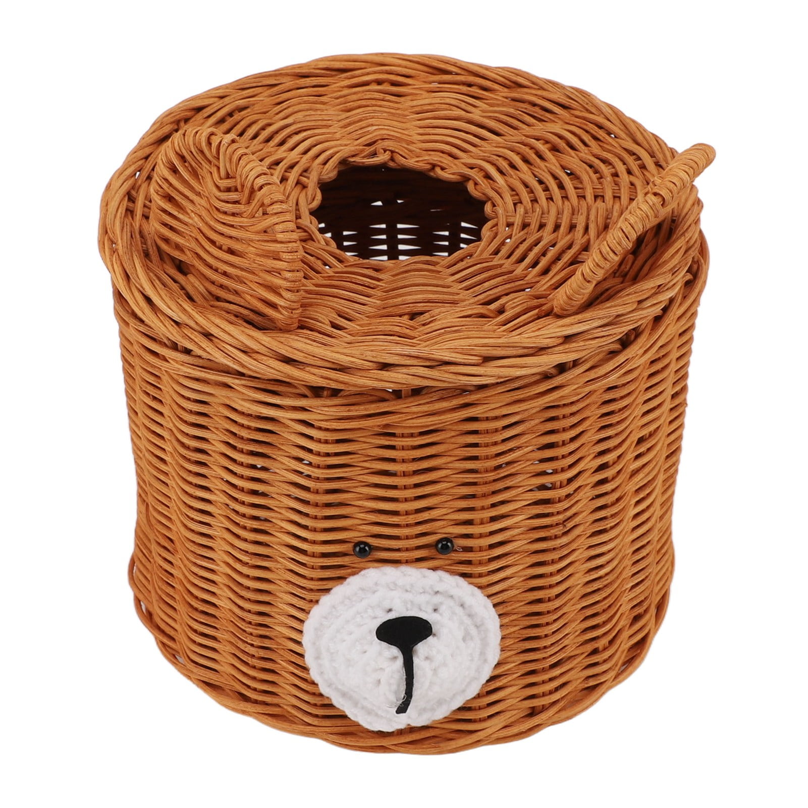 Tissue Box Cover Rattan Cute Bear Brown with Lid Easy Access Round Easy ...