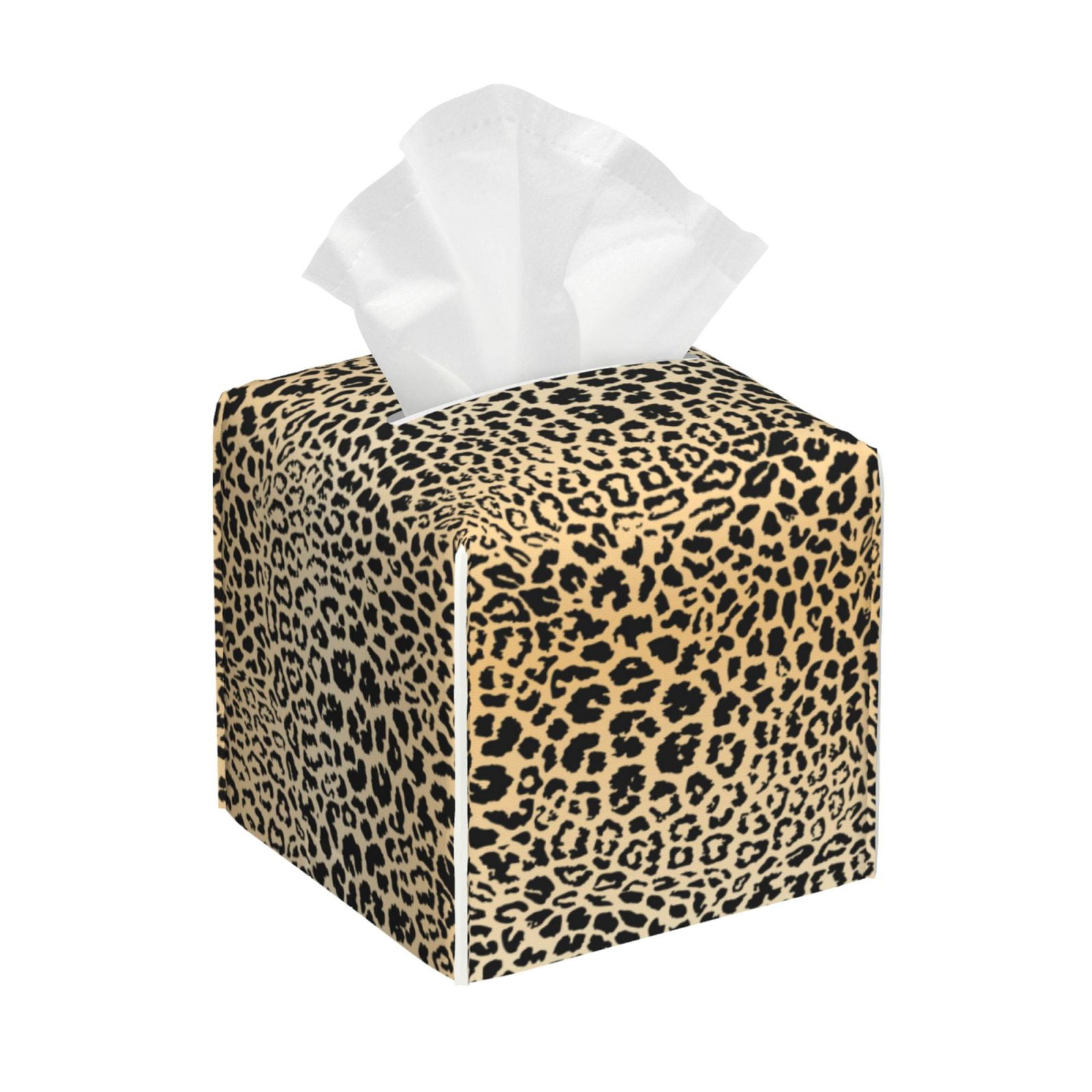 Tissue Box Cover, Realistic leopard print beige Leather Tissue Box ...