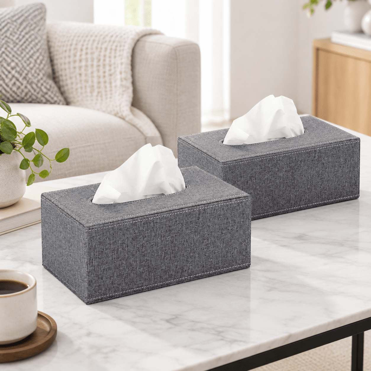 Tissue Box Cover Rectangle Linen Stylish Holder Withic Bottom ...