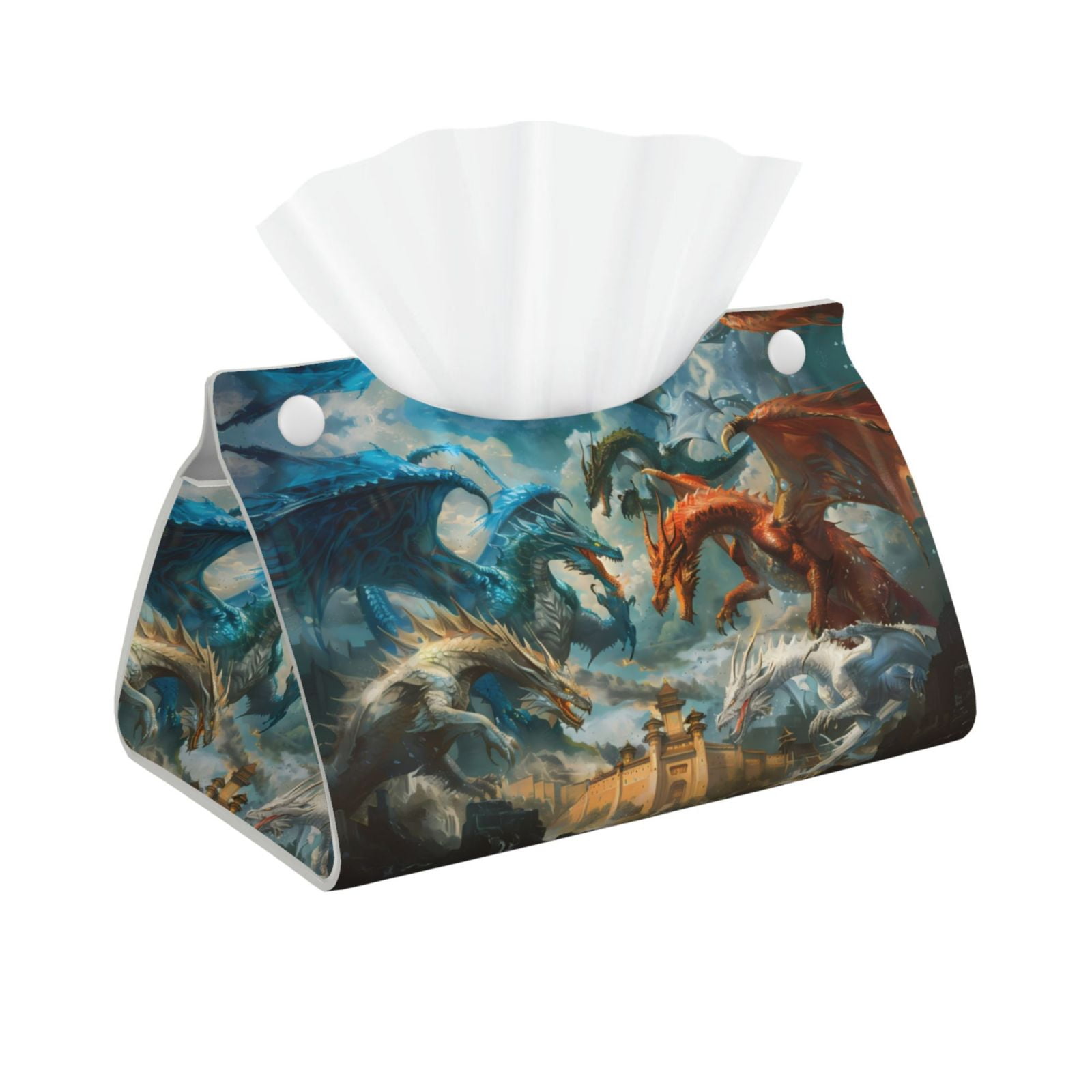 Tissue Box Cover, Red Blue Dragon Battle Epic Rectangular Leather ...