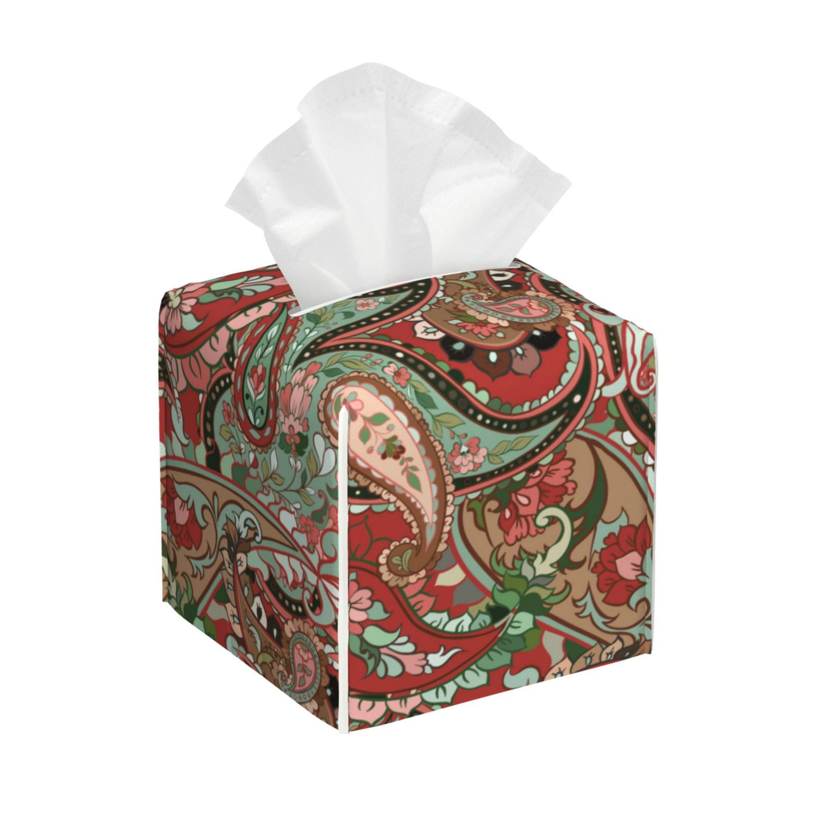 Tissue Box Cover, Red Flower Paisley Leather Tissue Box Holder - Tissue ...