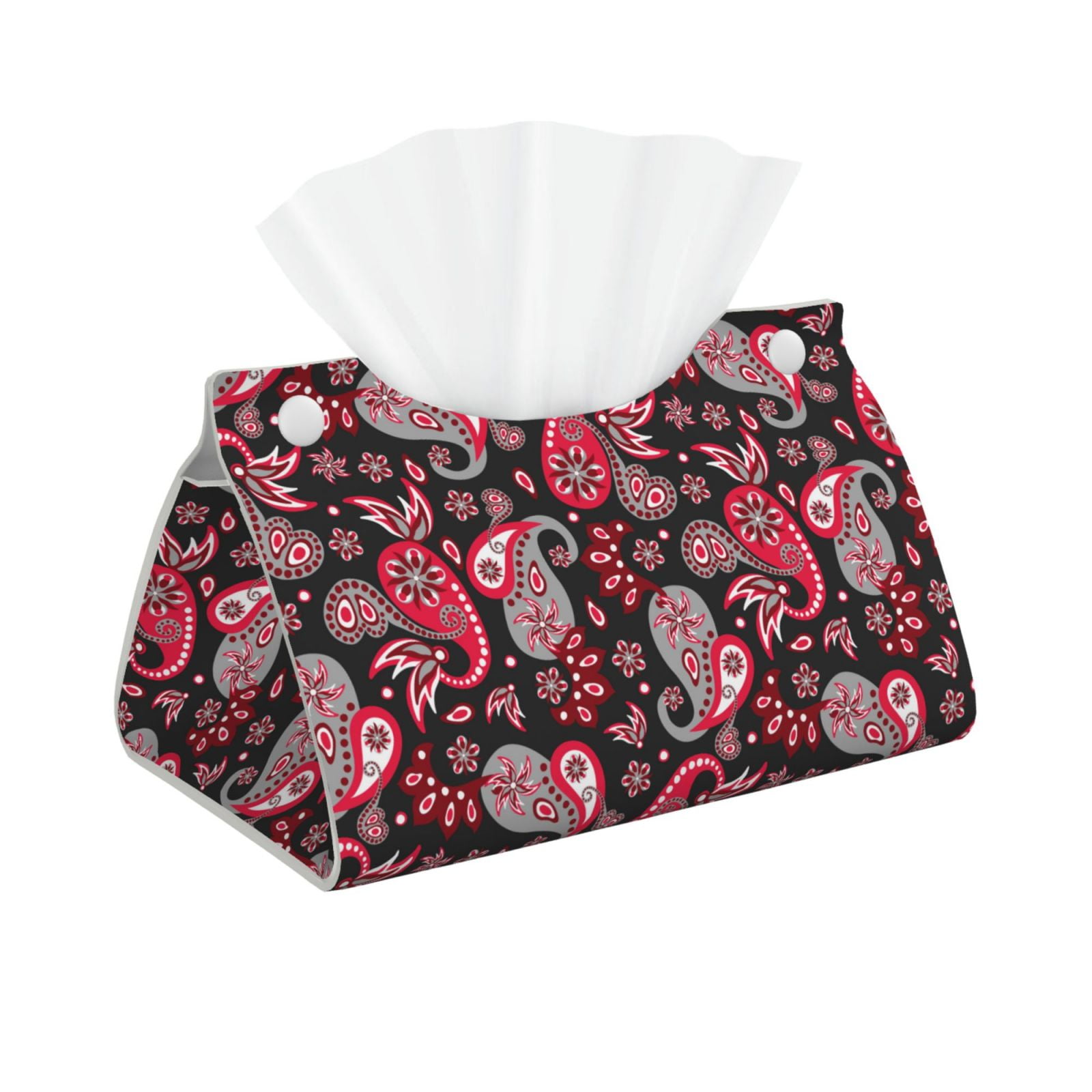 Tissue Box Cover, Red Gray Black Paisley Leather Rectangular Tissue ...