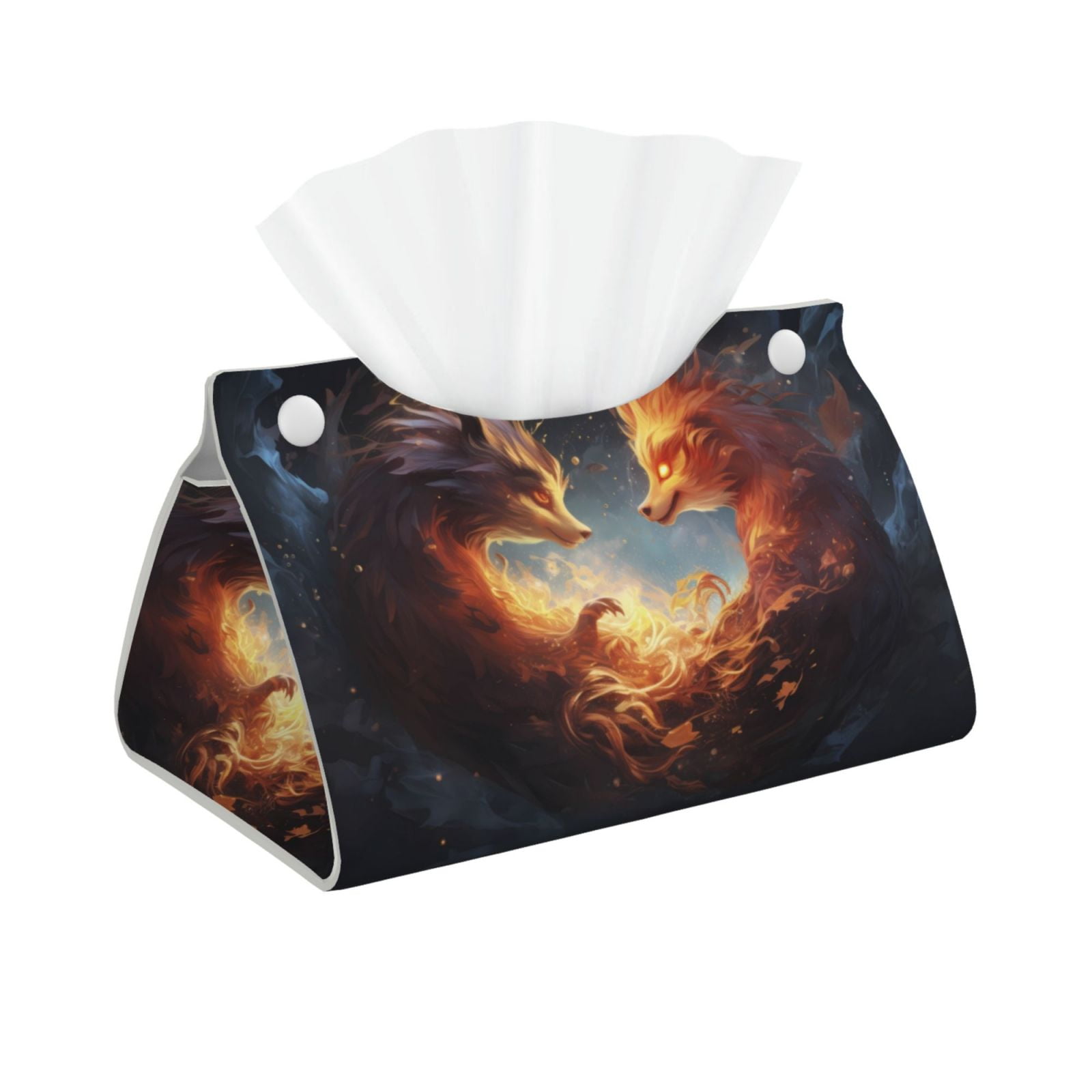 Tissue Box Cover, Red and Gray Flame Fox Rectangular Leather Tissue ...