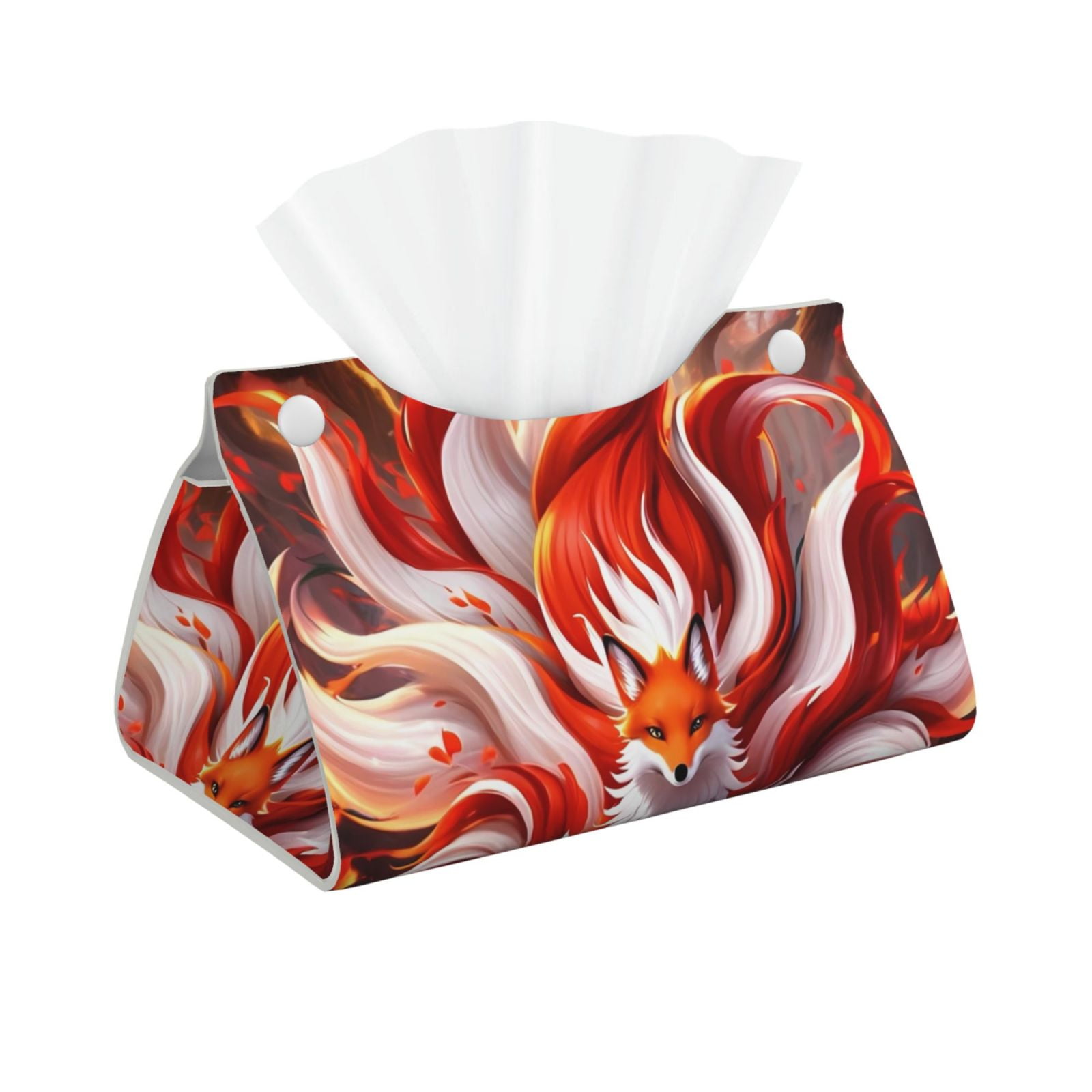 Tissue Box Cover, Red Sun Flame Fox Rectangular Leather Tissue Holder ...