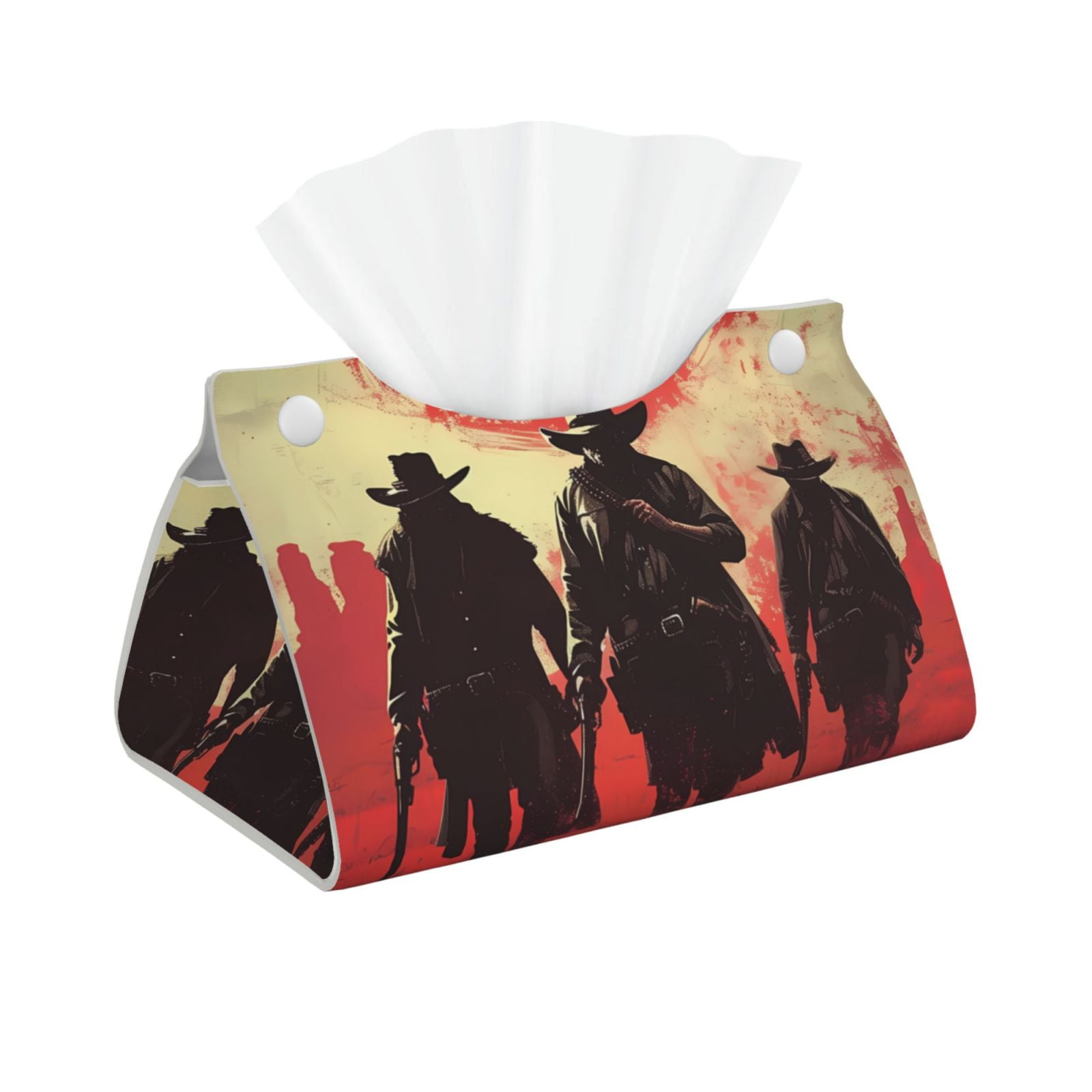 Tissue Box Cover, Red Sun Western Cowboy Rectangular Leather Tissue ...
