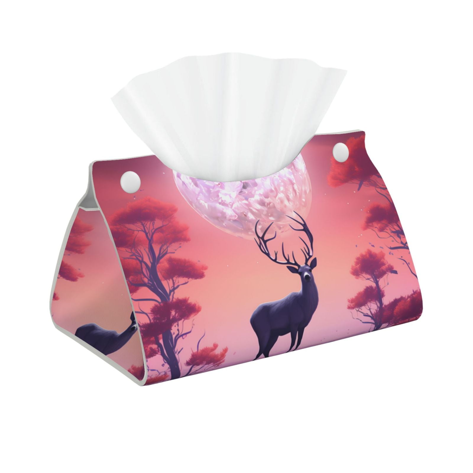 Tissue Box Cover, Red Tree Moon Elk Rectangular Leather Tissue Holder ...