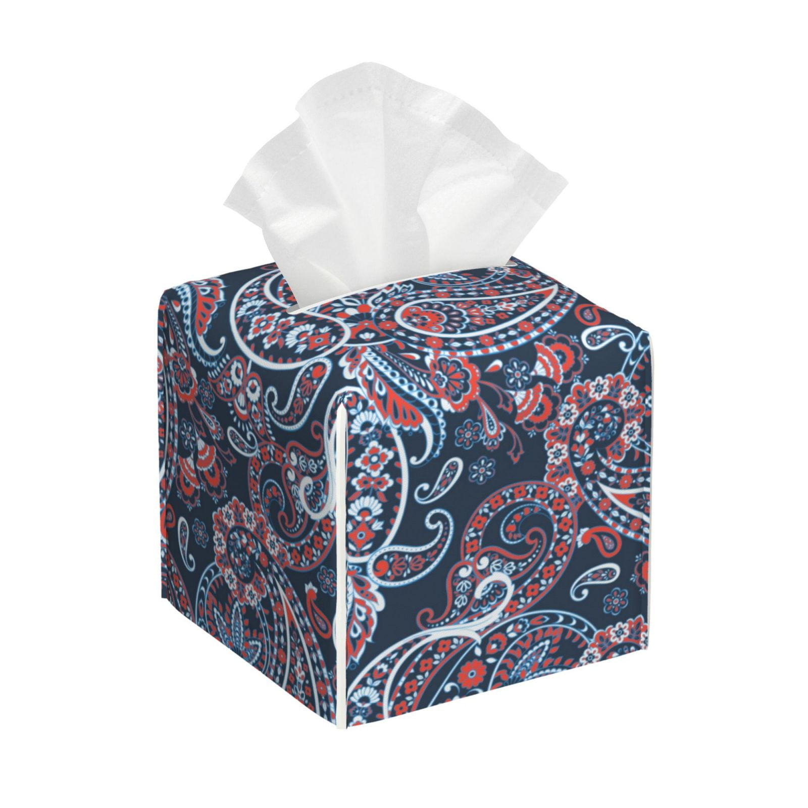 Tissue Box Cover Red White Blue Paisley Tissues Boxes Holder Organizer ...