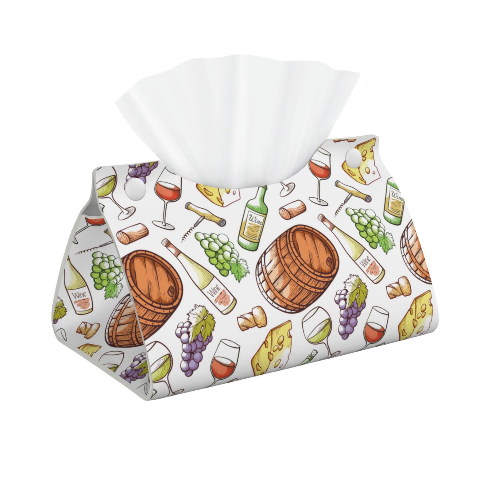 Tissue Box Cover, Red Wine Cheese Grapes Leather Rectangular Tissue ...