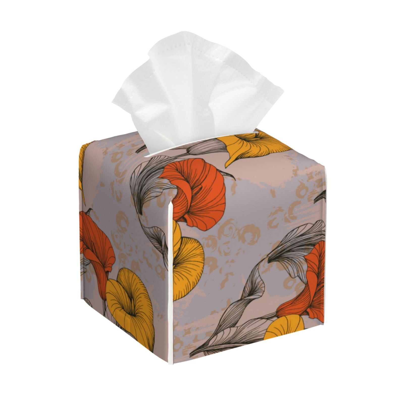Tissue Box Cover, Retro Calla Lily Flowers Leather Tissue Box Holder ...