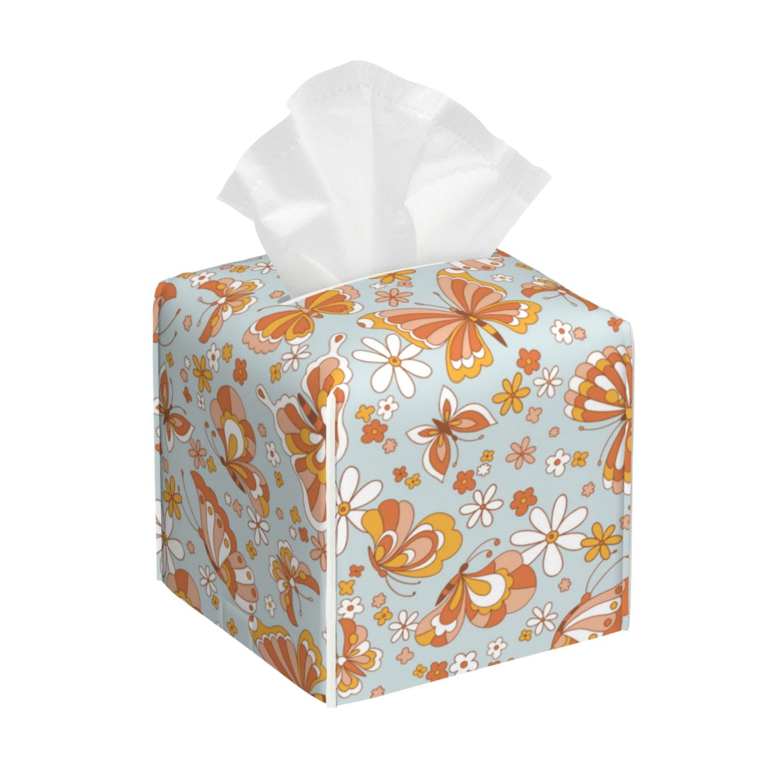 Tissue Box Cover, Retro Floral Butterfly Leather Tissue Box Holder ...