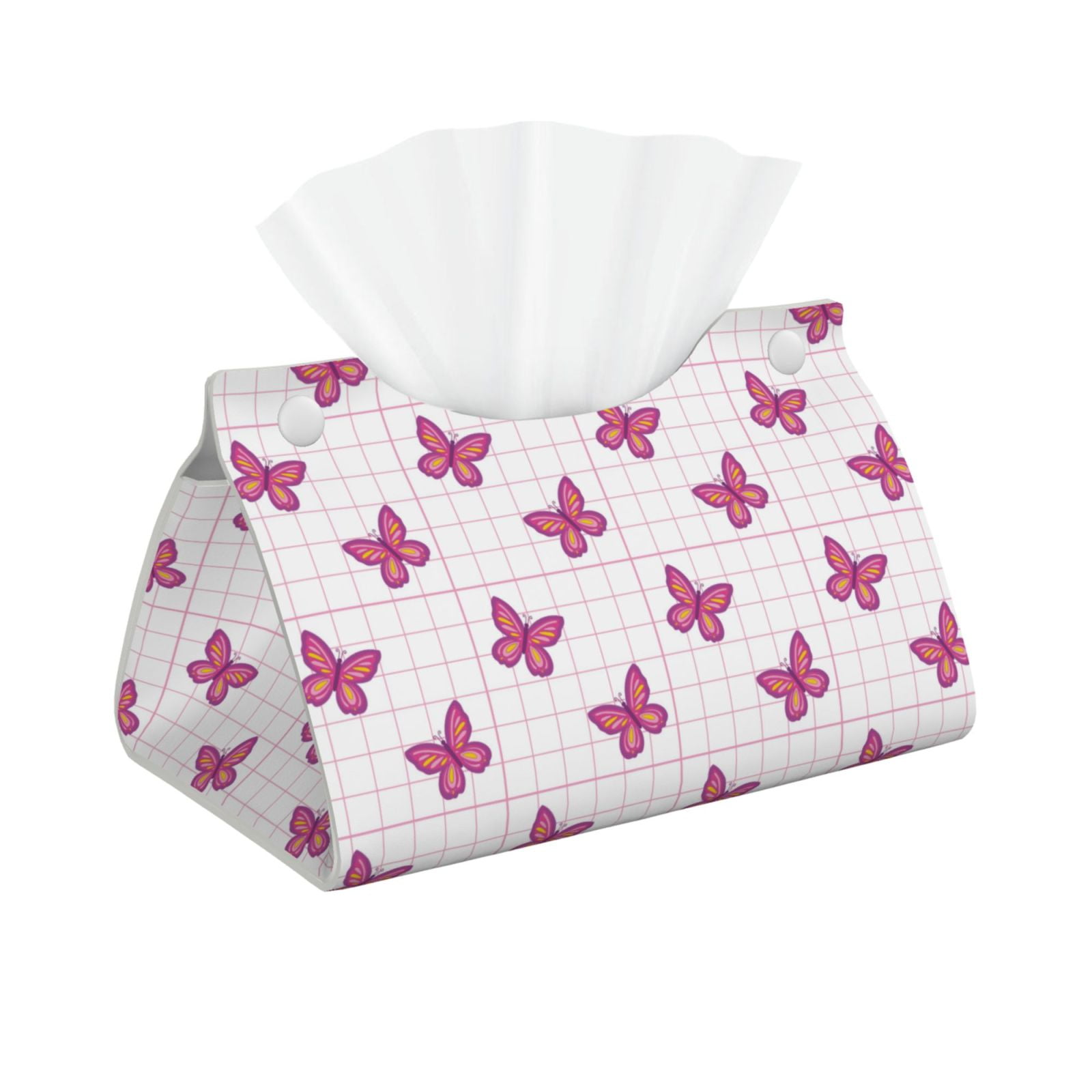 Tissue Box Cover, Retro Pink butterfly Grid Y2K 90s Rectangular Leather ...