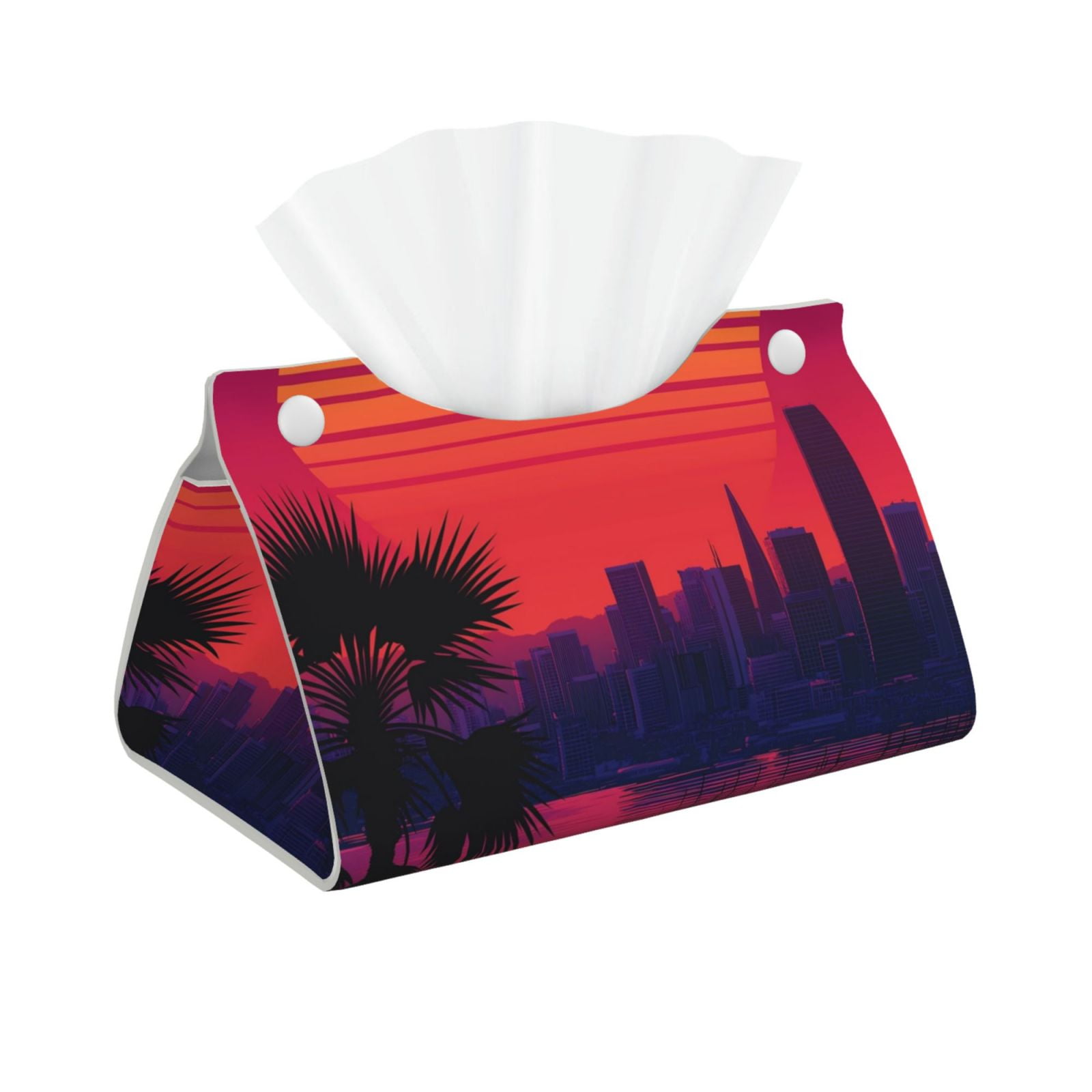 Tissue Box Cover, Retro Sunset Cityscape Rectangular Leather Tissue ...