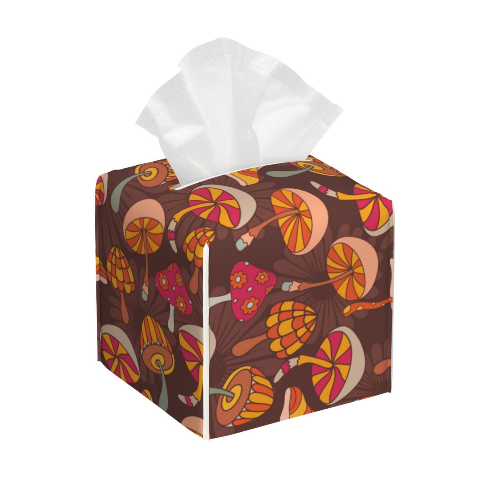 Tissue Box Cover, Retro cartoon Mushrooms Leather Tissue Box Holder ...