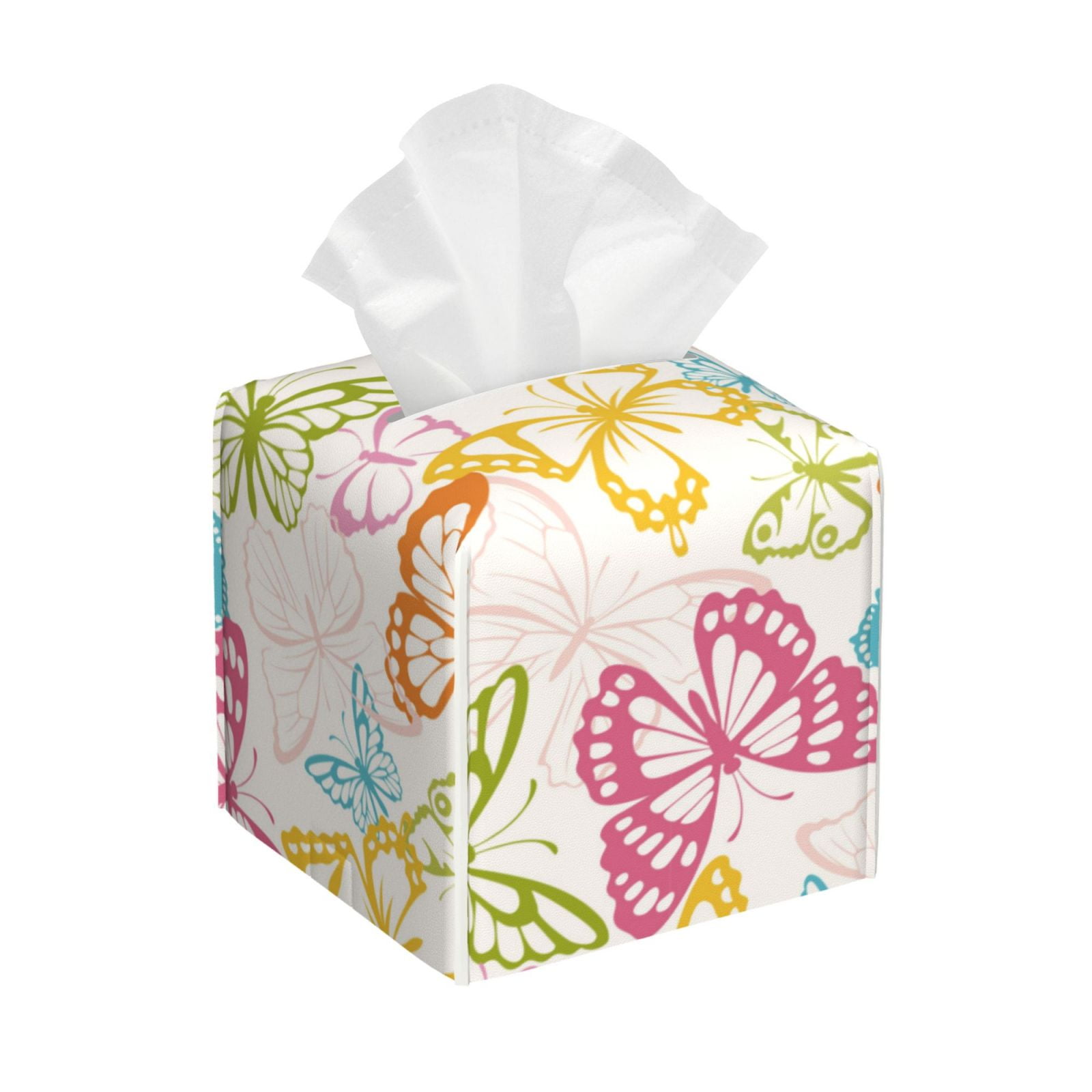 Tissue Box Cover, Retro colorful butterfly -Modern Square Leather ...